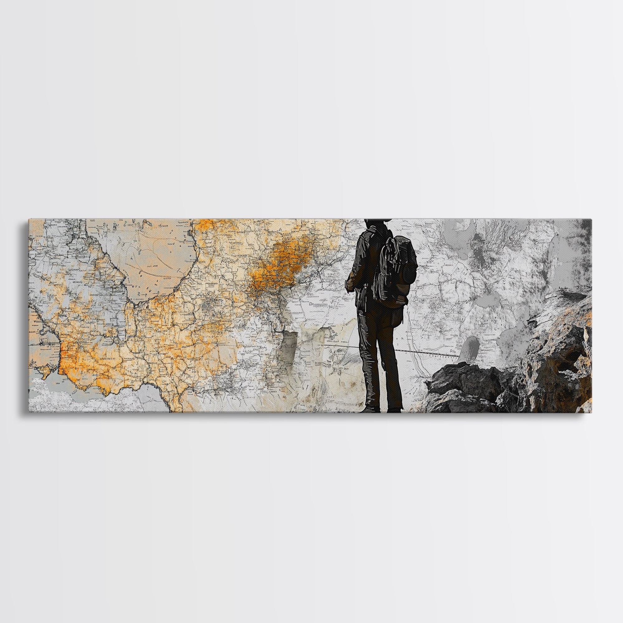 Explorer Wall Map, Cowboy Travel Art, Rustic Adventure Decor, Framed C ...
