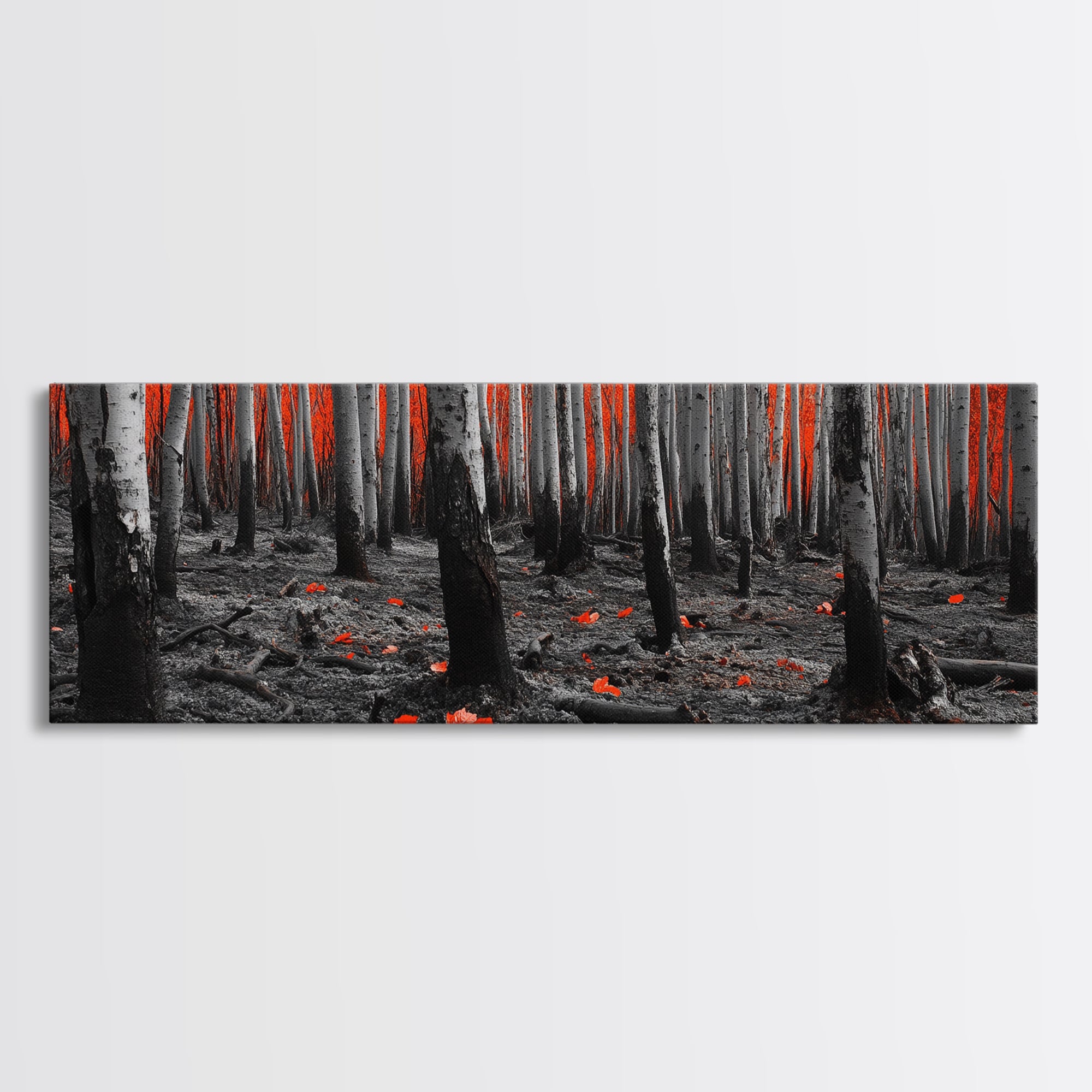 Red Leaf Forest, Birch Tree Autumn Scene, Woodland Nature Art, Fall Co ...