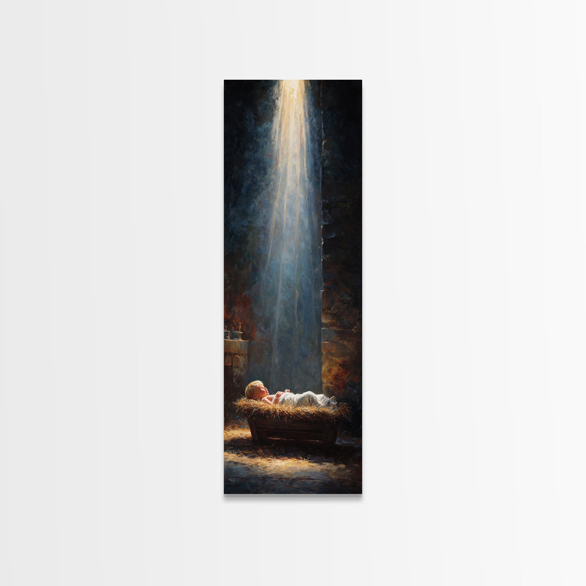 Manger Blessing Light – Framed Canvas Print – Christian Art – Jesus Pa ...