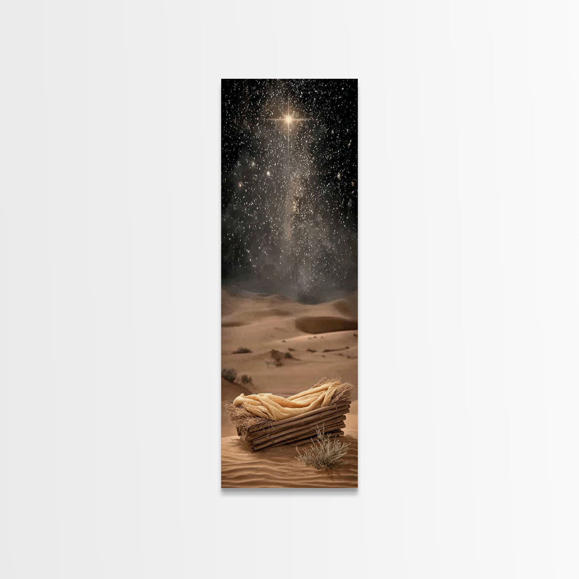 Holy Night Manger, Framed Canvas Print, Skinny Art, Christian Christma ...
