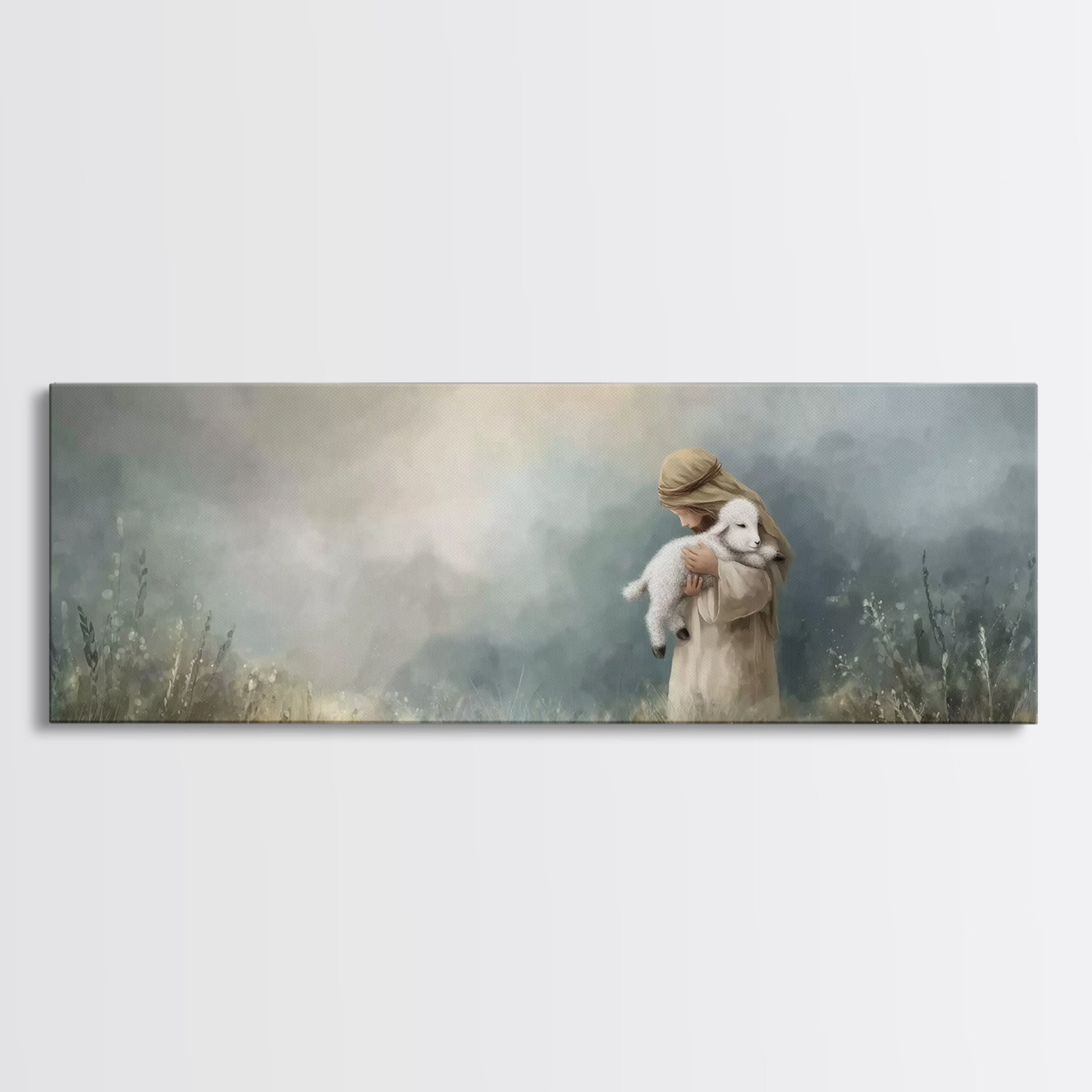 Tender Shepherd Embrace – Framed Canvas Print – Christian Wall Art – C ...