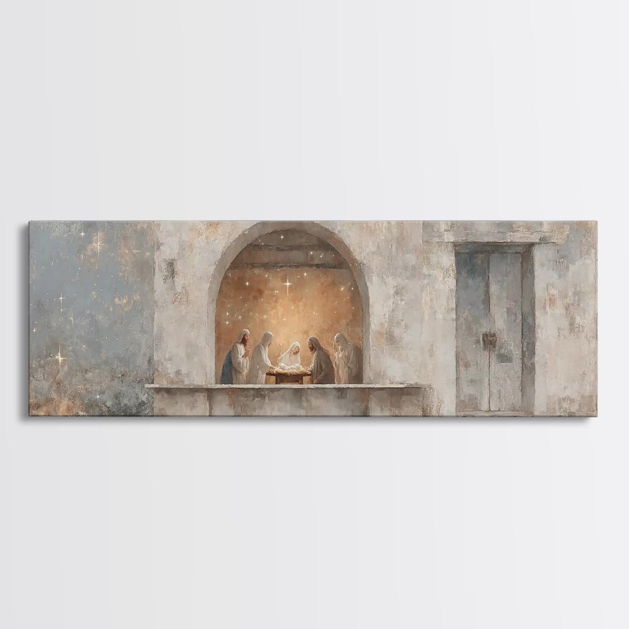 Sacred Arch Gathering, Framed Canvas Print, Panoramic Painting, Christ ...