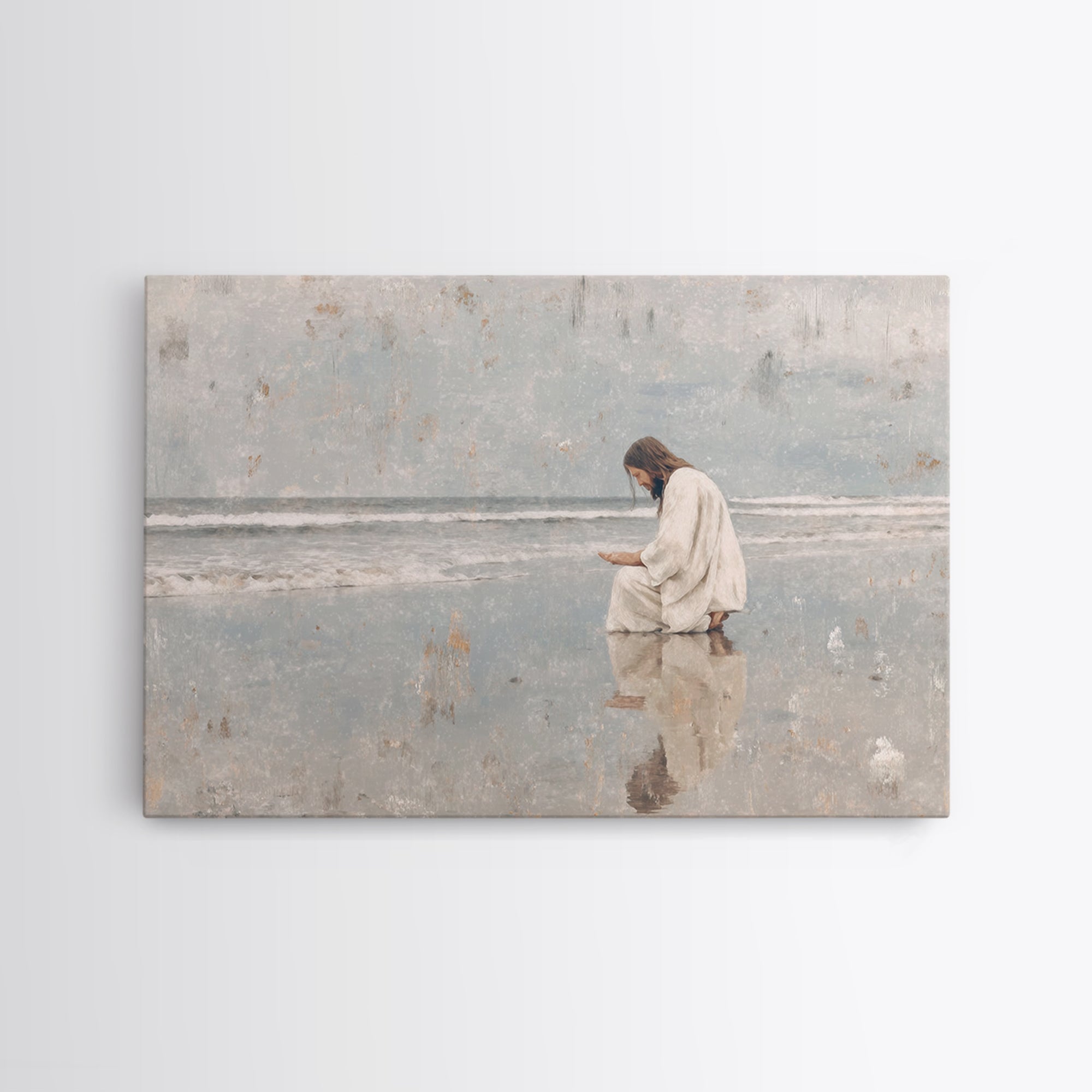 Shoreline Prayer, Framed Canvas Print, Christian Wall Art, Jesus Paint ...