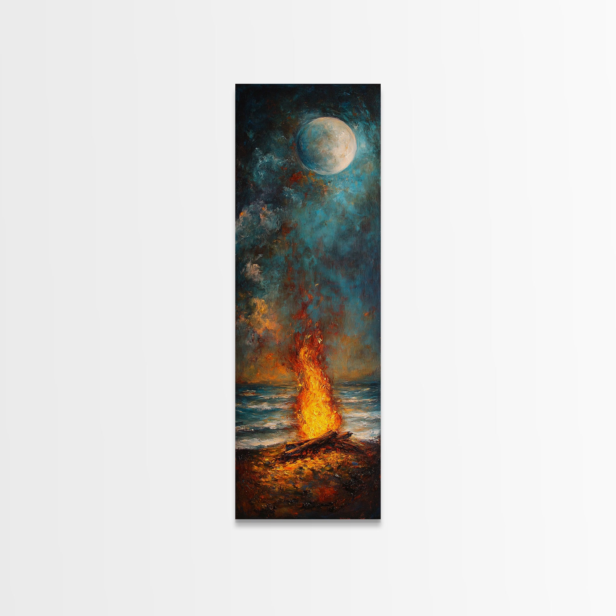 Moonlit Bonfire Canvas Print Rustic Wall Art Coastal Landscape Art Abo ...