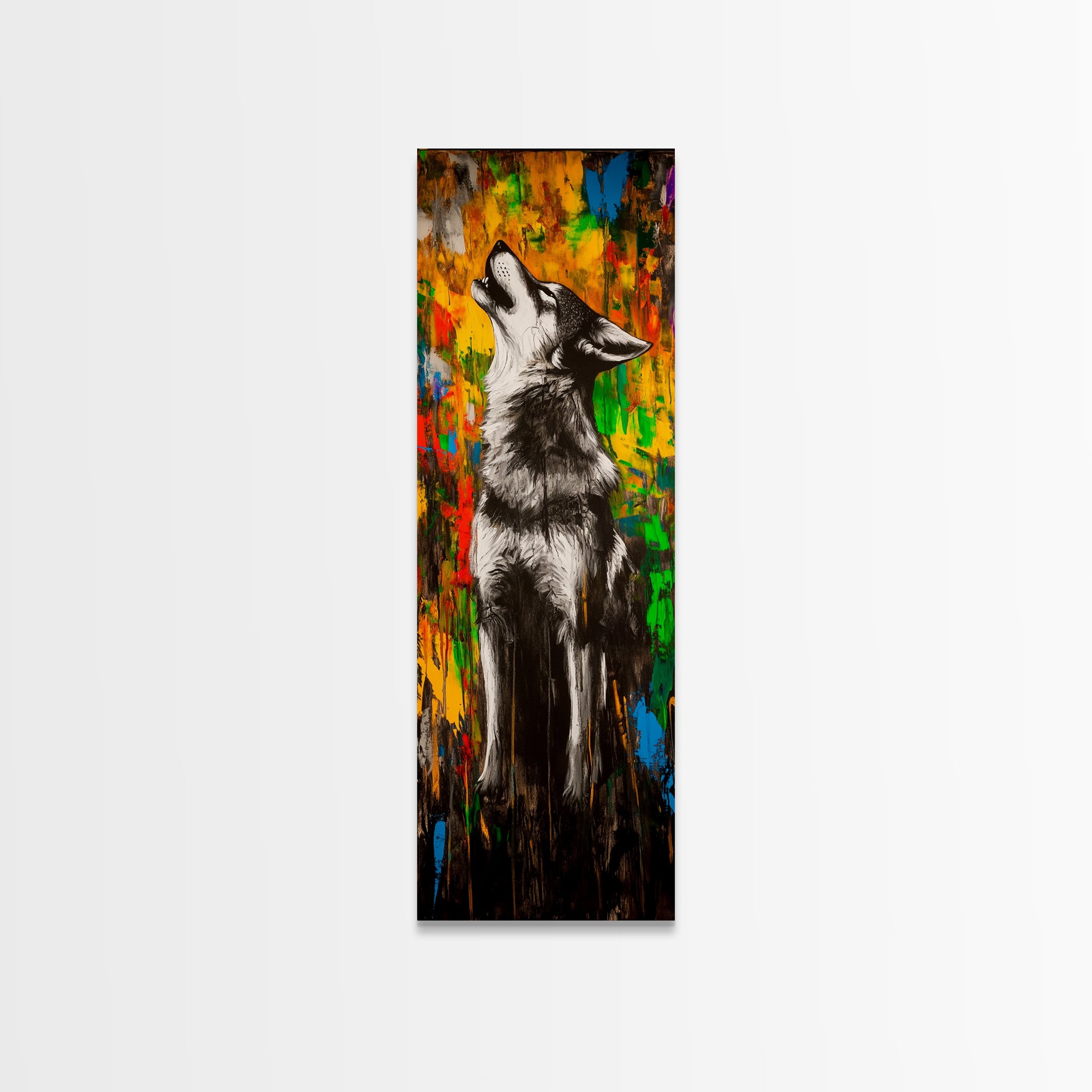 Vibrant Abstract Wolf Framed Canvas Print graffiti wall art, bold colo ...