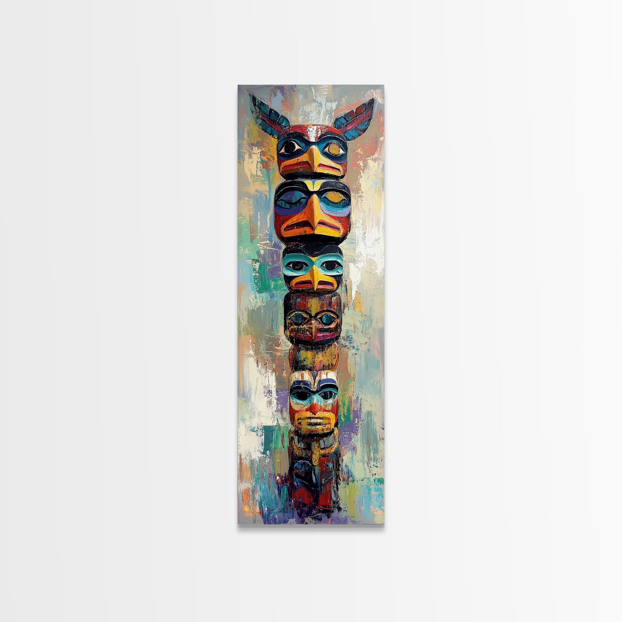 Totem Pole Framed Canvas Print tribal art rustic decor abstract painti ...