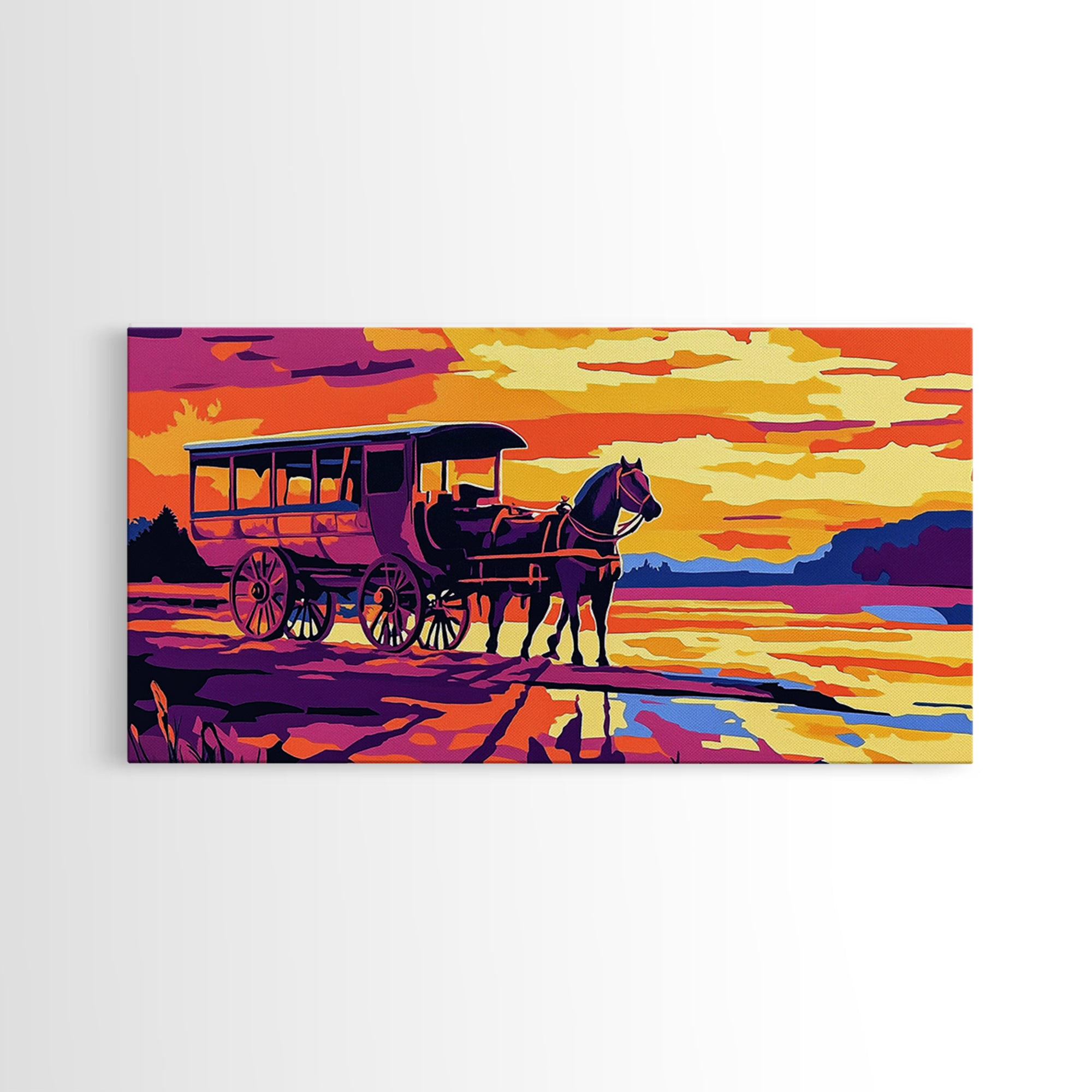 Horse carriage, old west, sunset scene, rustic western art, nostalgic ...
