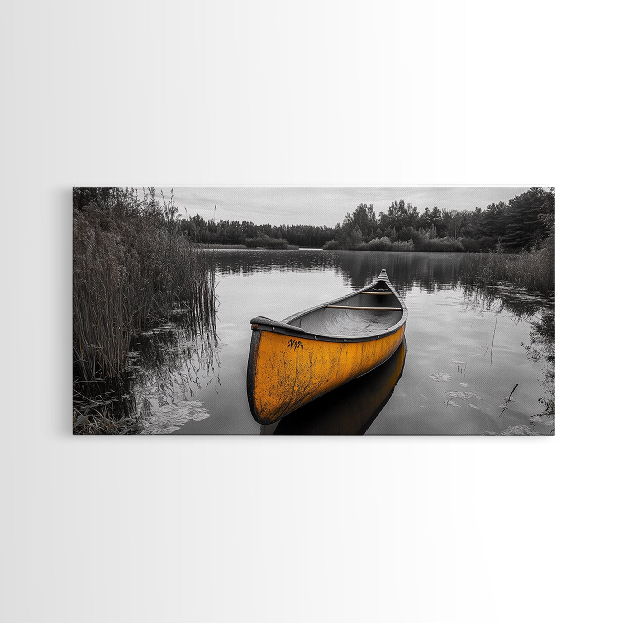 Rustic Canoe on Lake, coastal landscape art, lake Tahoe art, wabi sabi ...
