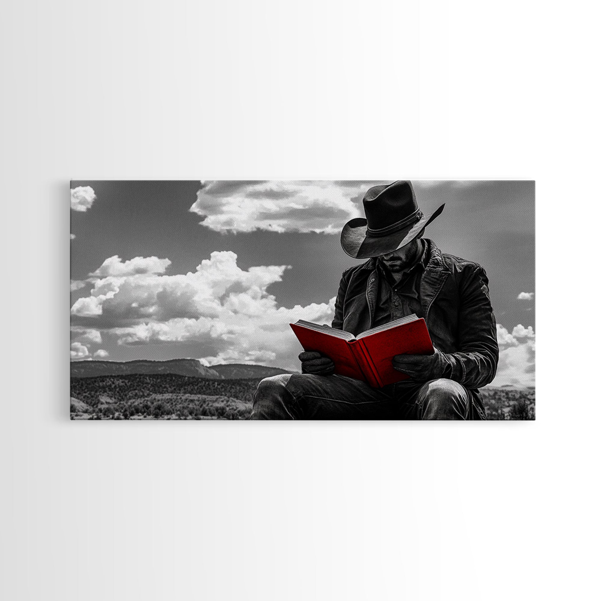 Cowboy Reading Red Book Canvas Print | Moody Art | Southwest Wall Art ...
