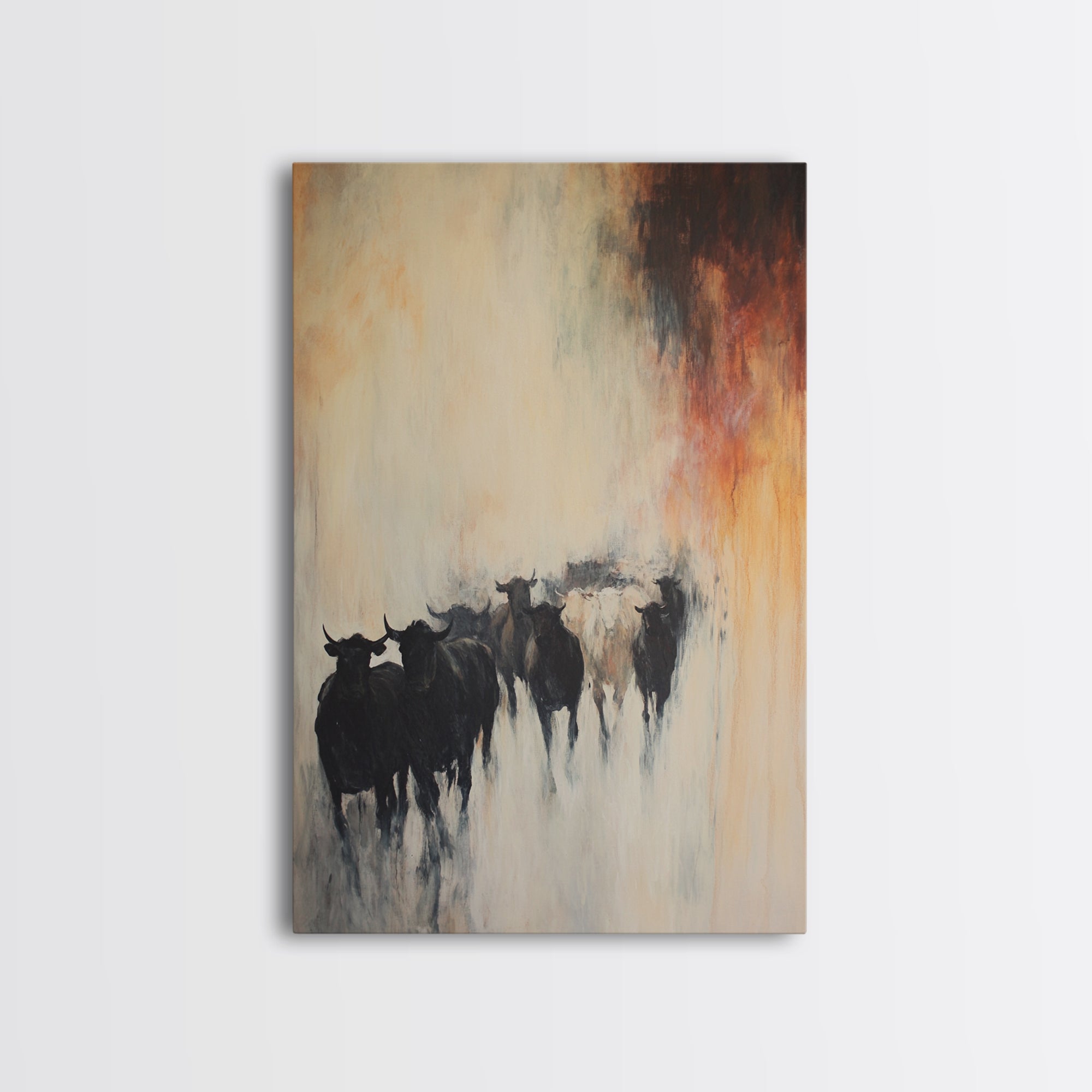 Foggy Cattle, moody art, bull and bear art, rustic wall art, farmhouse ...