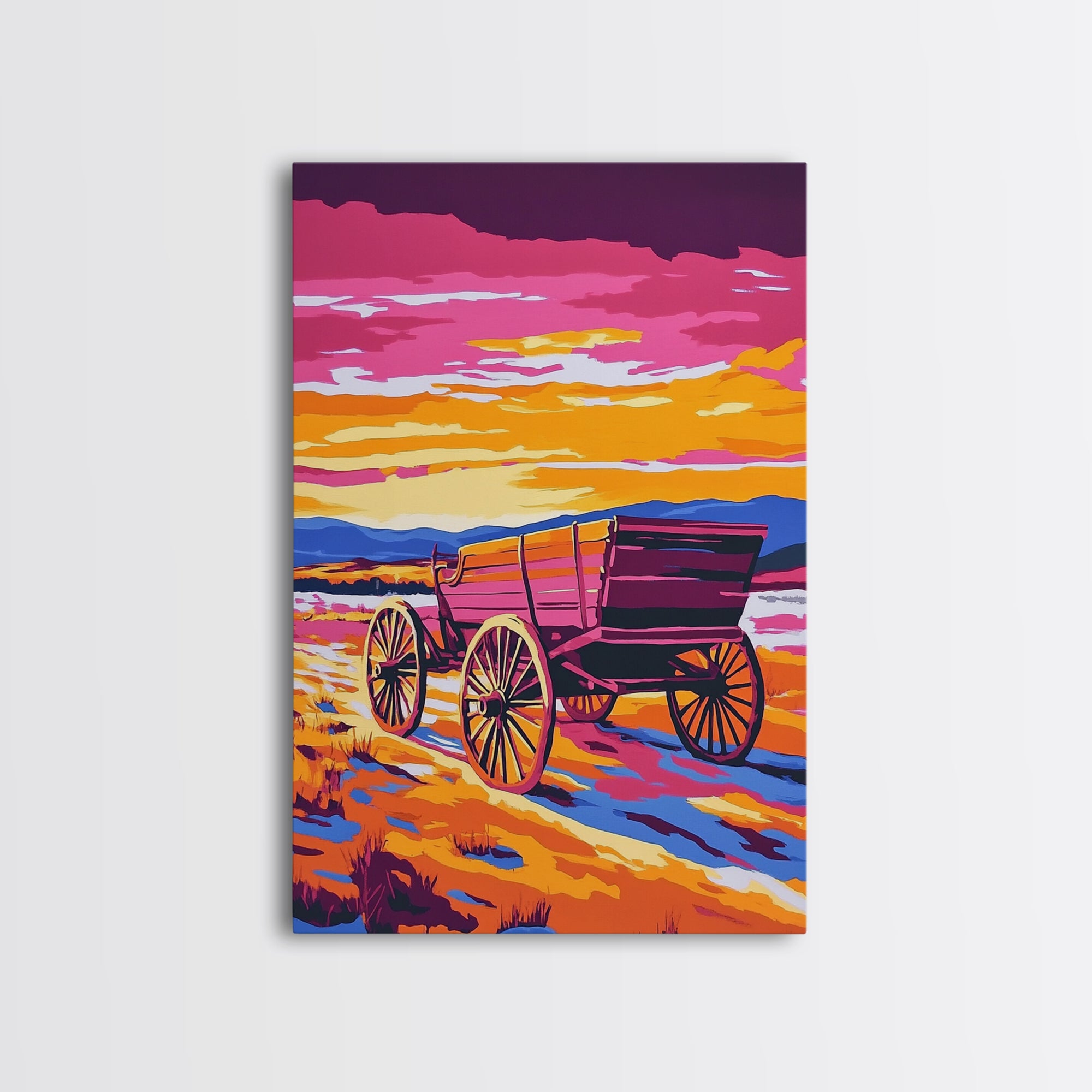 Sunset Wagon Art, pink orange wall art, Joshua tree art, rustic wall a ...