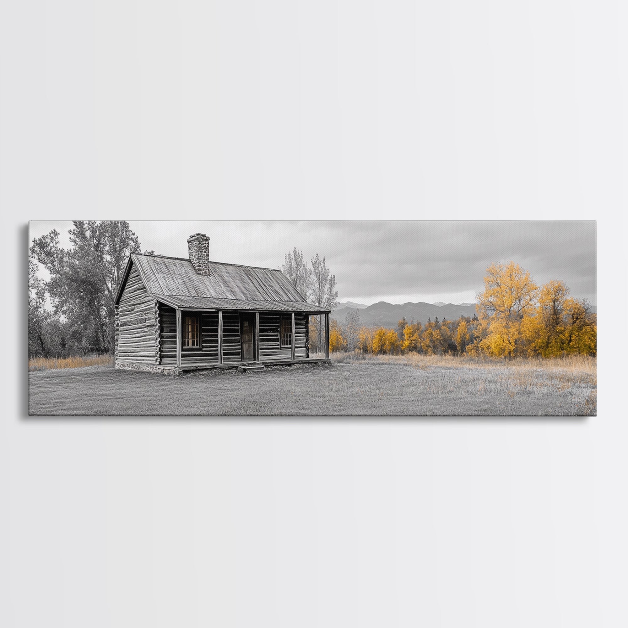 Log Cabin, Fall Art, Rustic Wall Art, Farmhouse Art, Cozy Cabin Art, L ...
