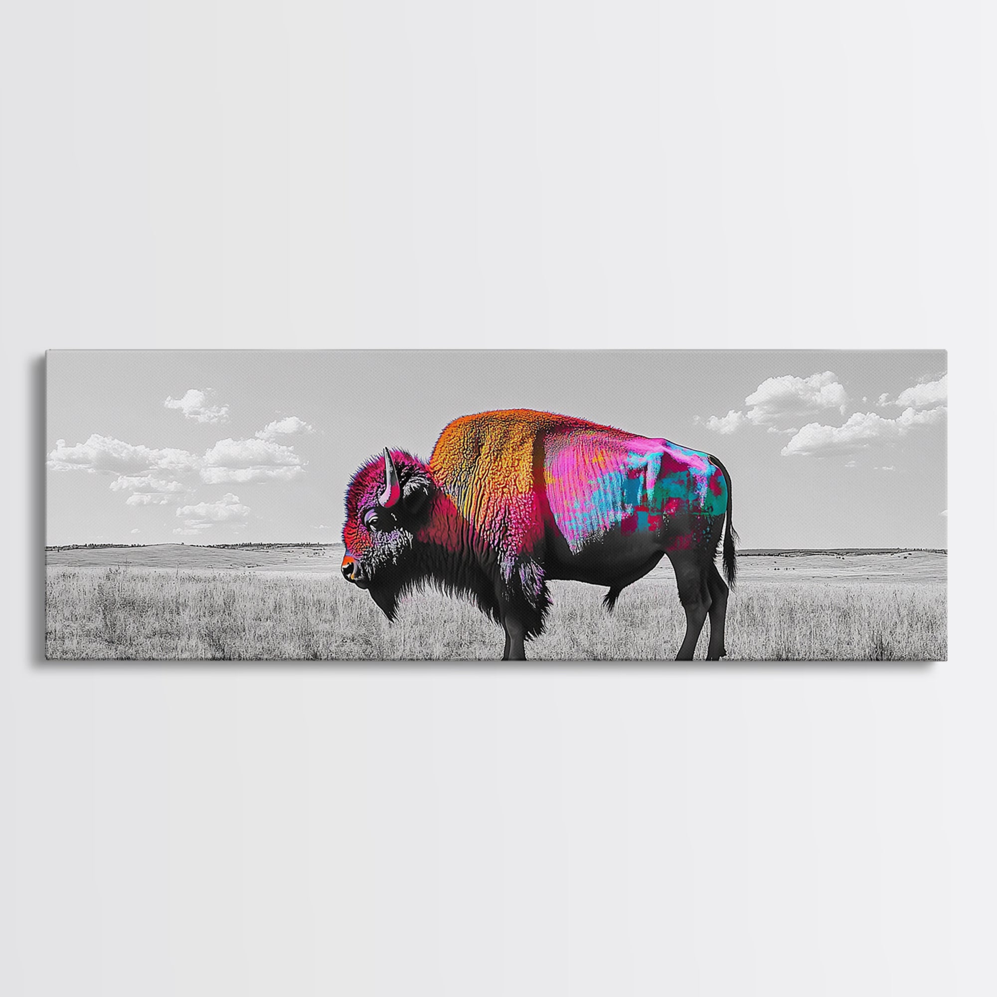 Colorful buffalo, blotter art, psychedelic aesthetic, vintage western ...