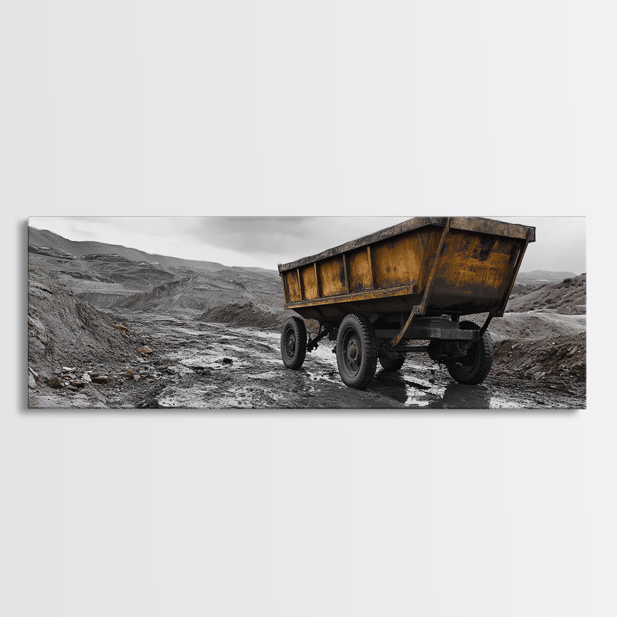 Mining Cart, Industrial Art, Rustic Decor, Vintage Wall Art, Panoramic ...