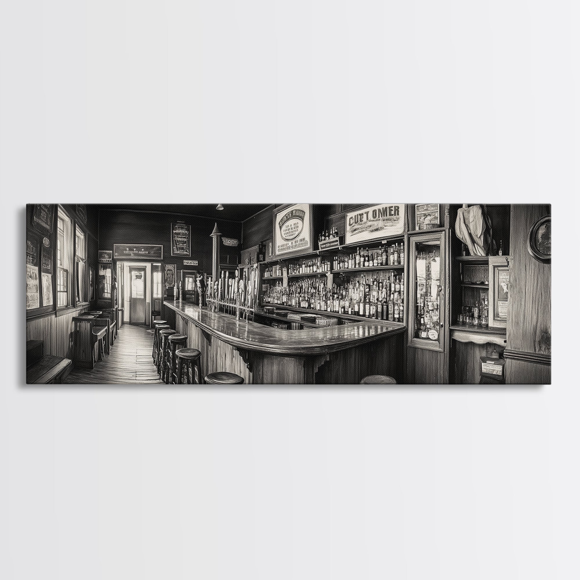 Western Saloon, rustic wall art, extra wide art, panoramic art, farmho ...