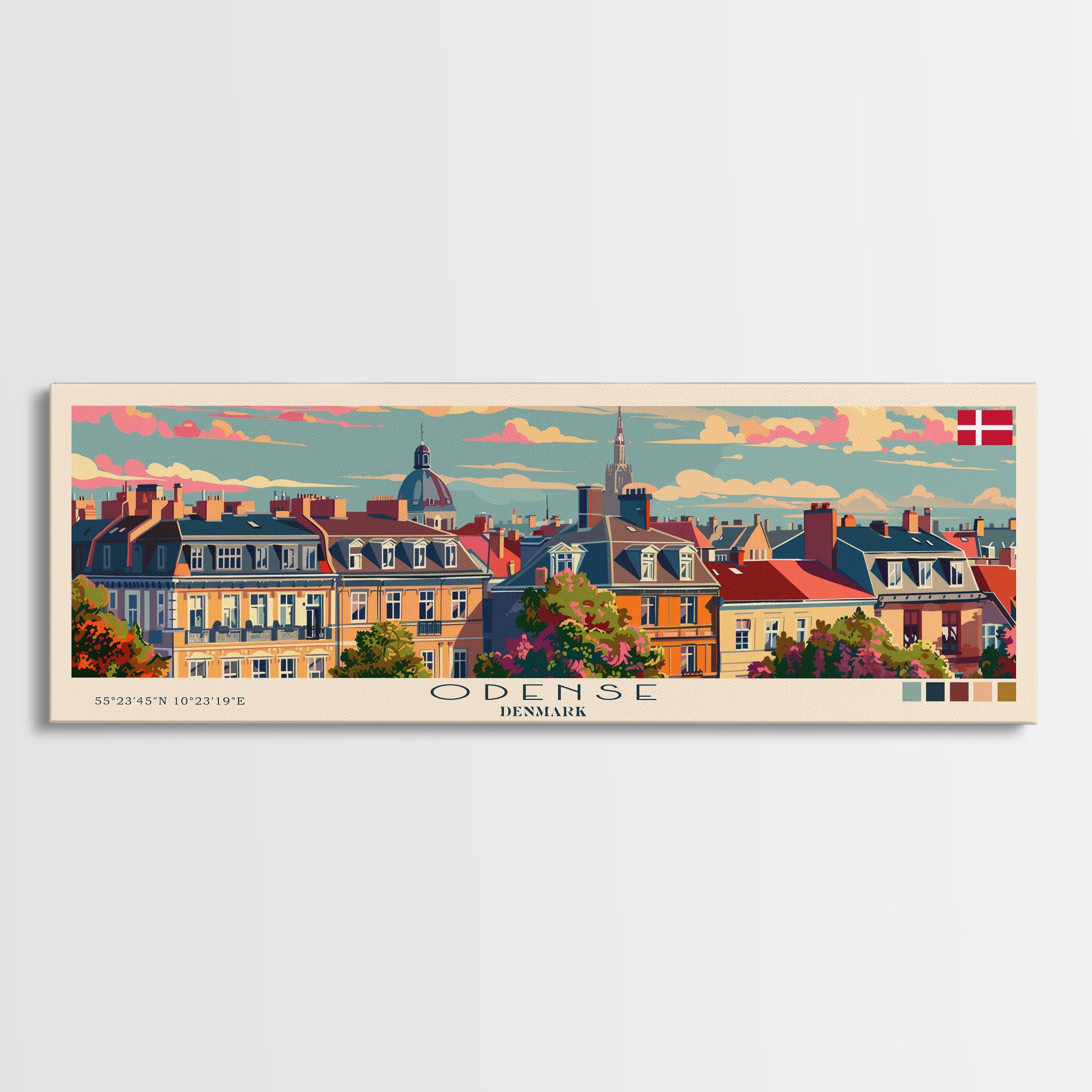 Odense Denmark Wall Art, Panoramic Travel Poster, Panoramic Framed Can ...
