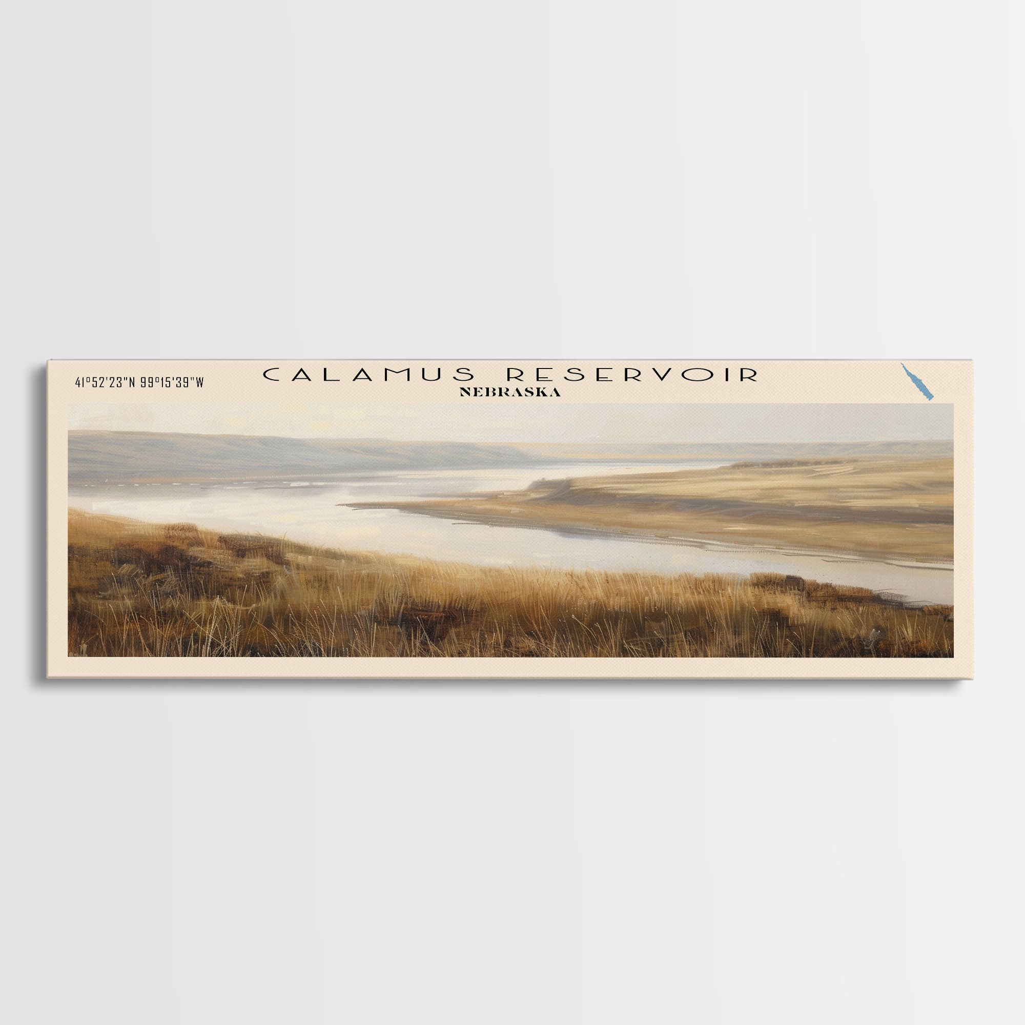 Calamus Reservoir Nebraska Framed Canvas Print, Panoramic Lake House D ...