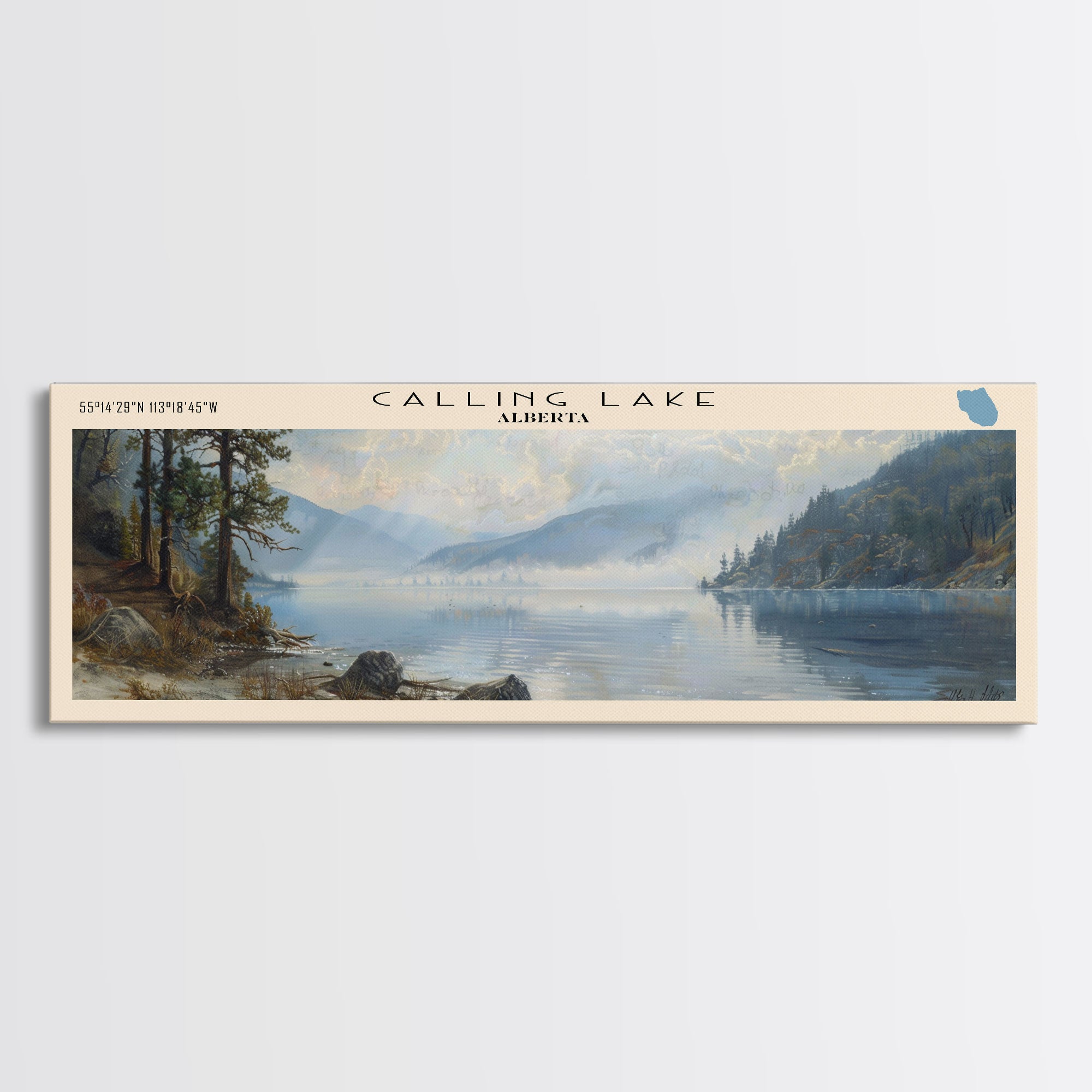 Calling Lake Framed Canvas Print, Panoramic Lake House Decor, Wall Art ...