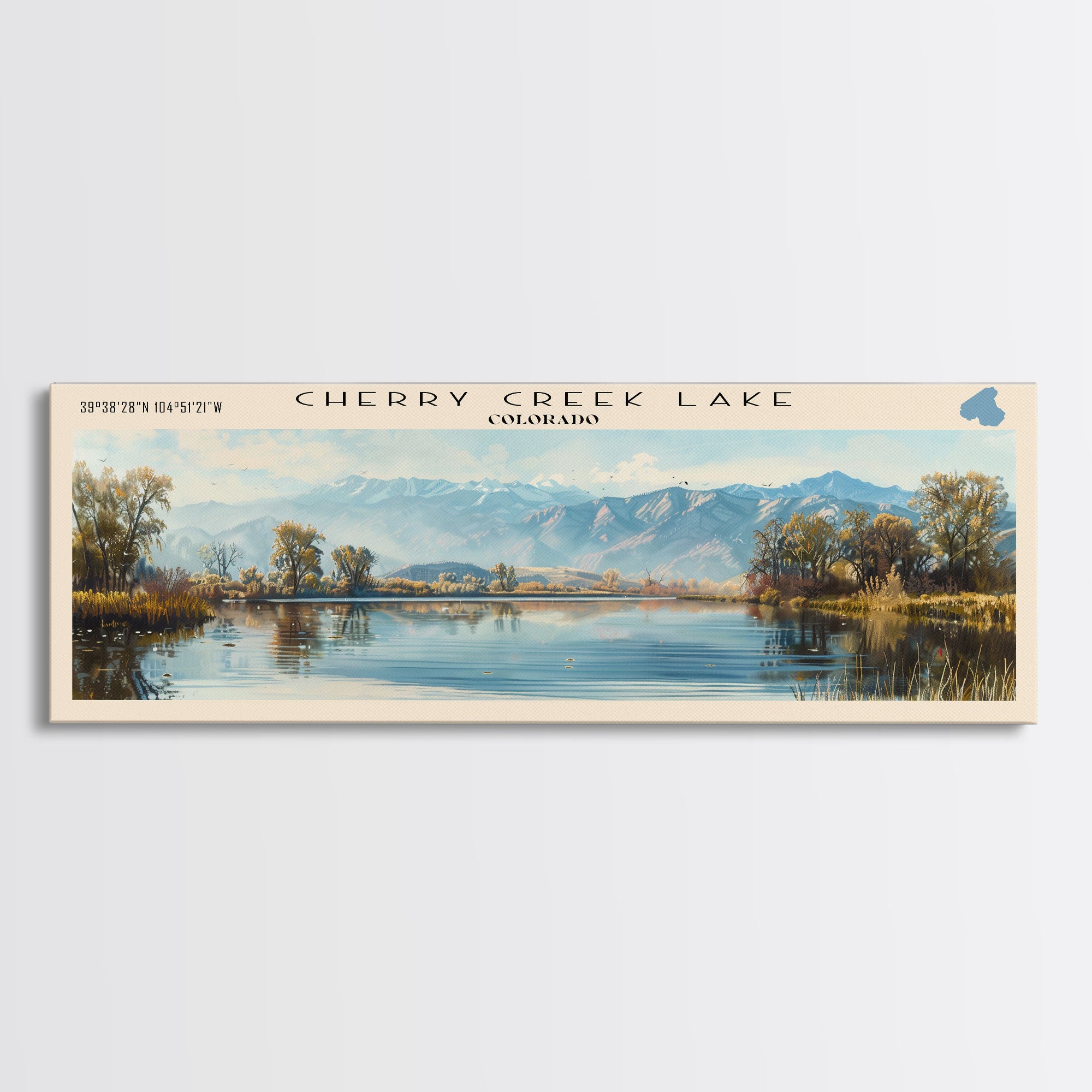 Cherry Creek Lake Colorado Framed Canvas Print, Lake House Decor, Pano ...