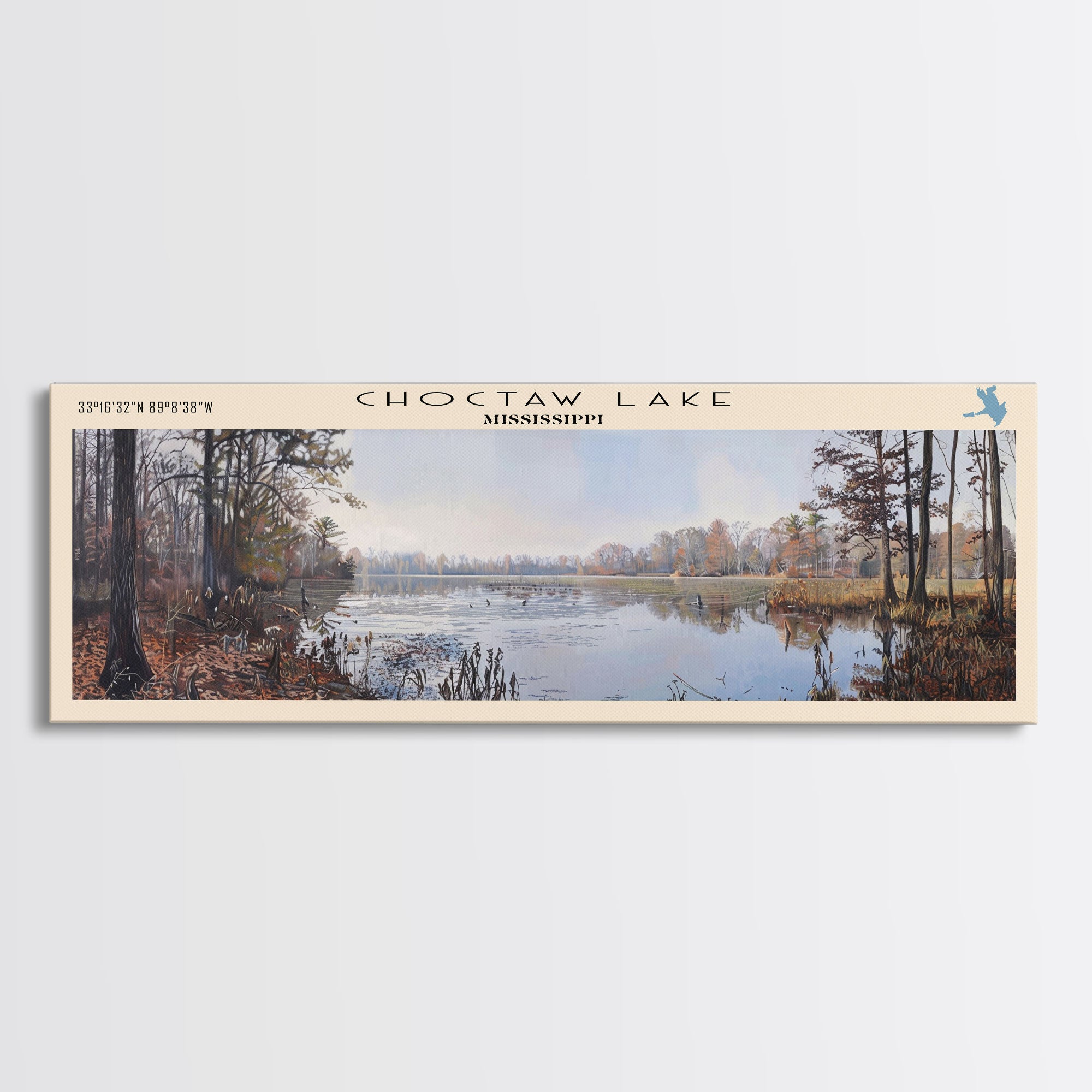 Choctaw Lake Mississippi Framed Canvas Print, Lake House Art, Panorami ...