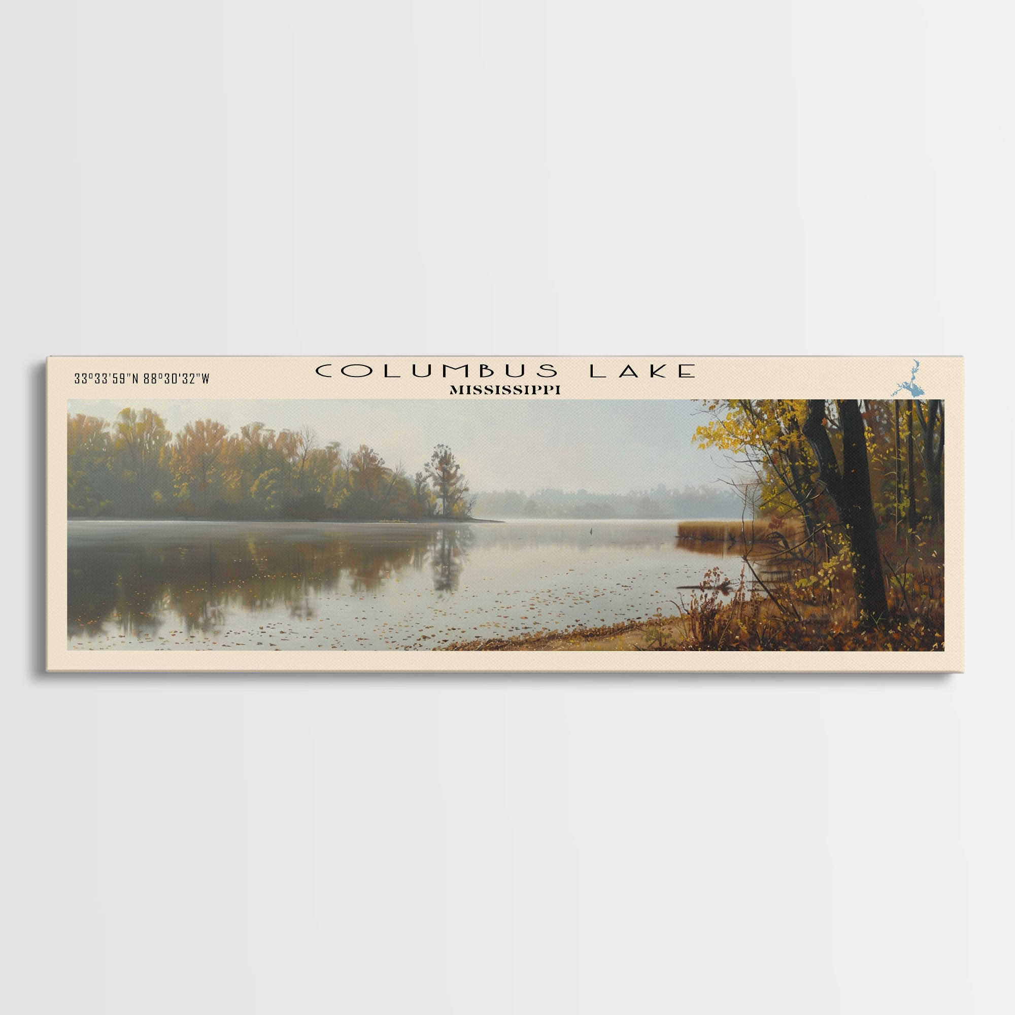 Columbus Lake Mississippi Framed Canvas Print, Panoramic Lake House De ...