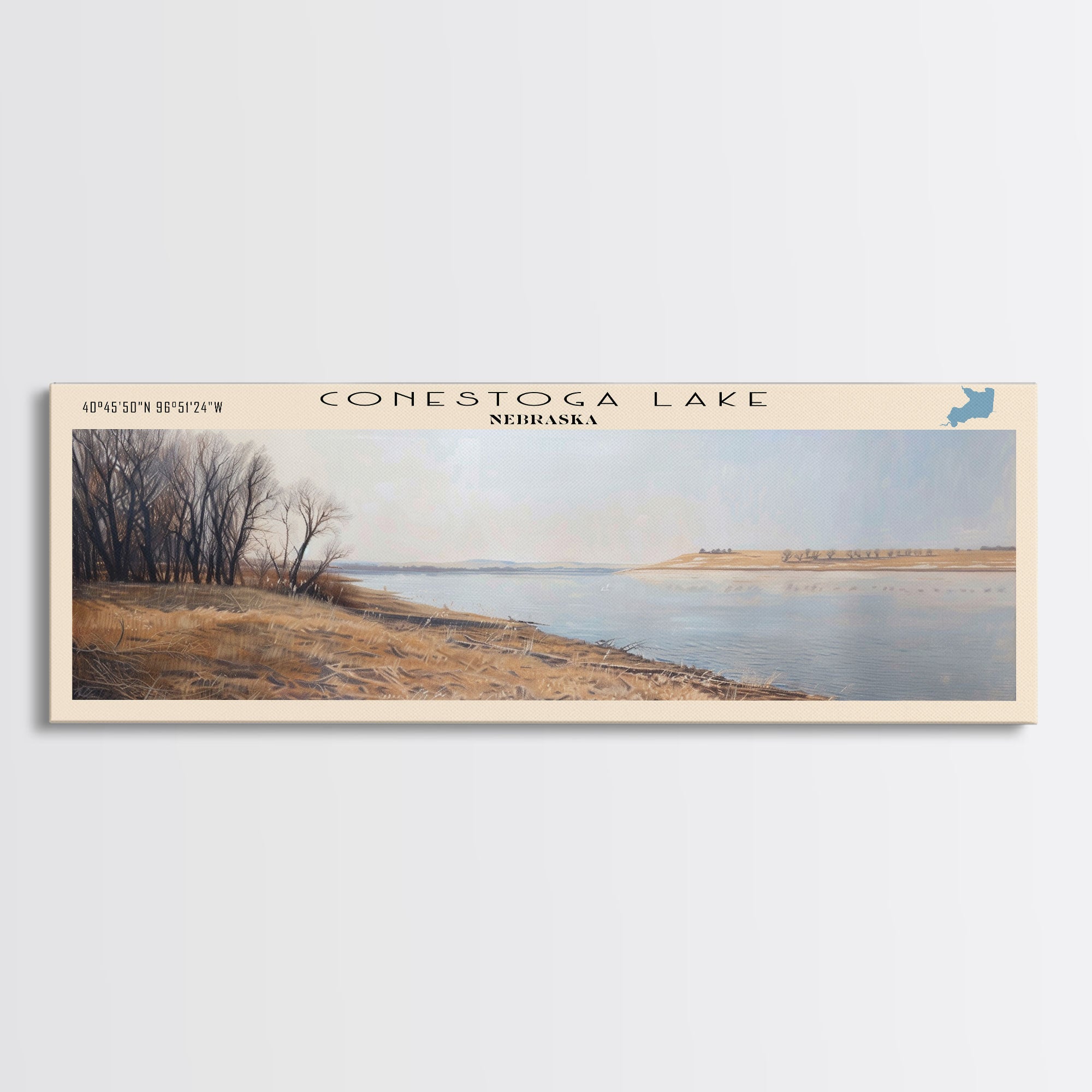 Conestoga Lake Nebraska Framed Canvas Print, Panoramic Lake House Deco ...