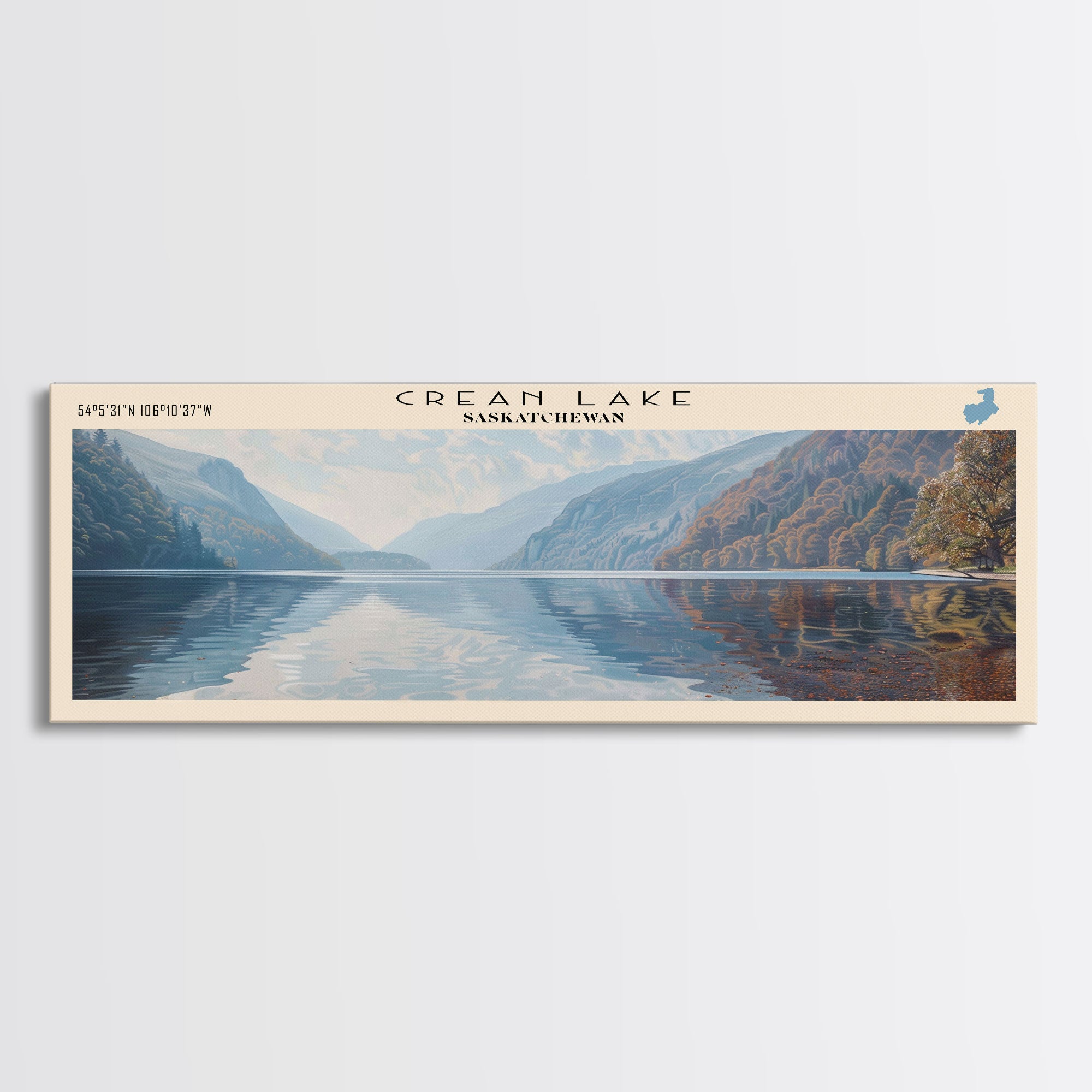 Crean Lake Framed Canvas Print, Lake House Decor, Panoramic Wall Art ...