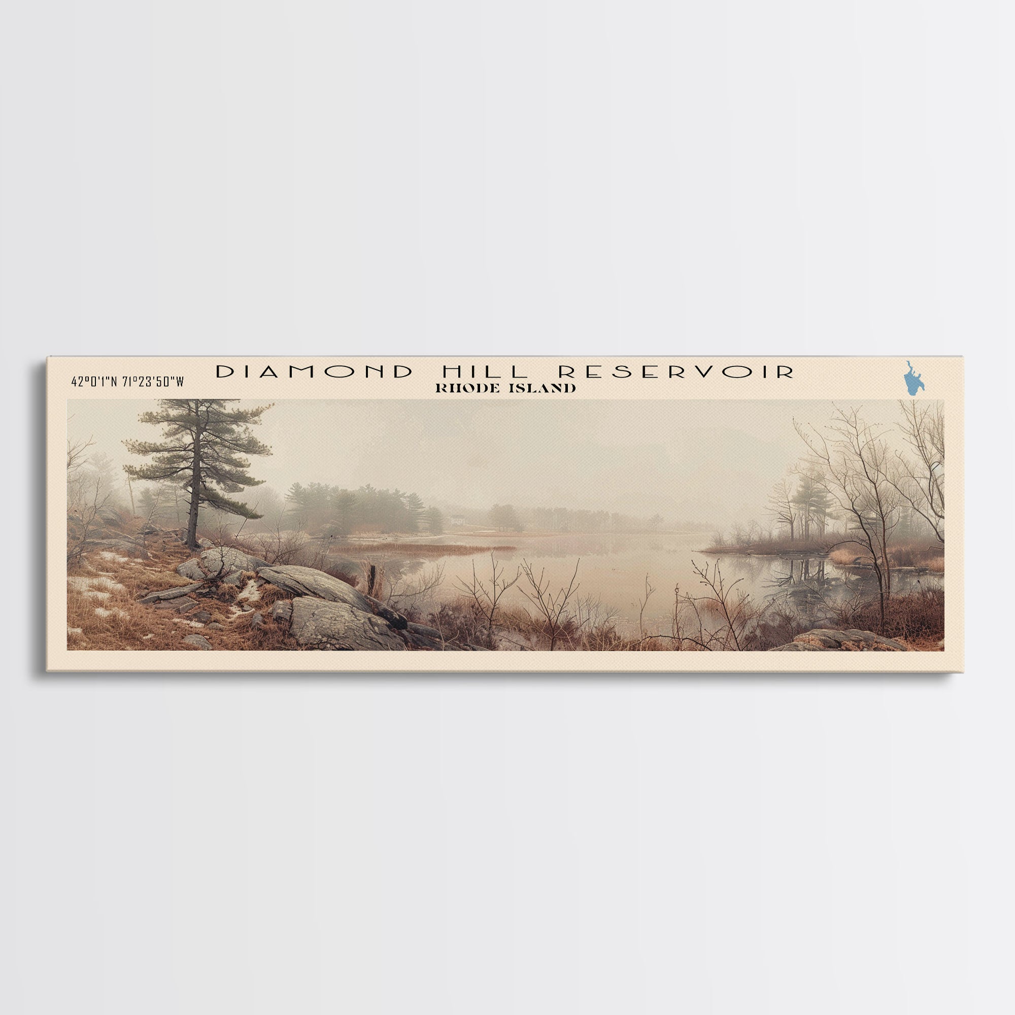 Diamond Hill Reservoir Rhode Island Framed Canvas Print, Panoramic Lak ...