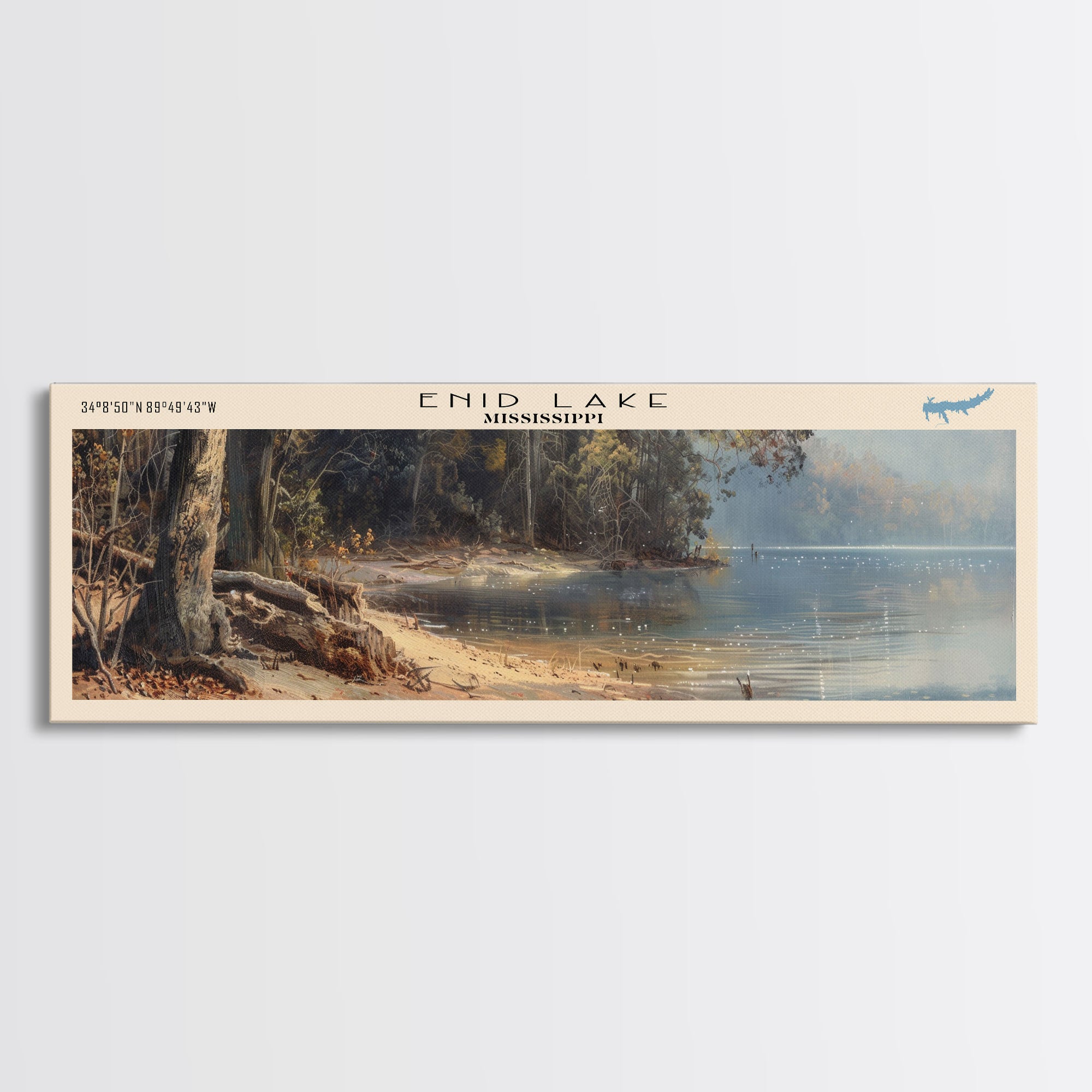 Enid Lake Mississippi Framed Canvas Print, Lake House Decor, Panoramic ...