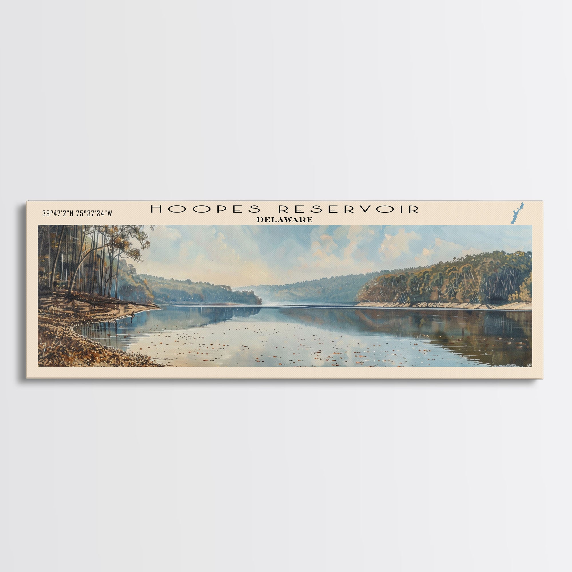Hoopes Reservoir Delaware Framed Canvas Print, Panoramic Lake House De ...