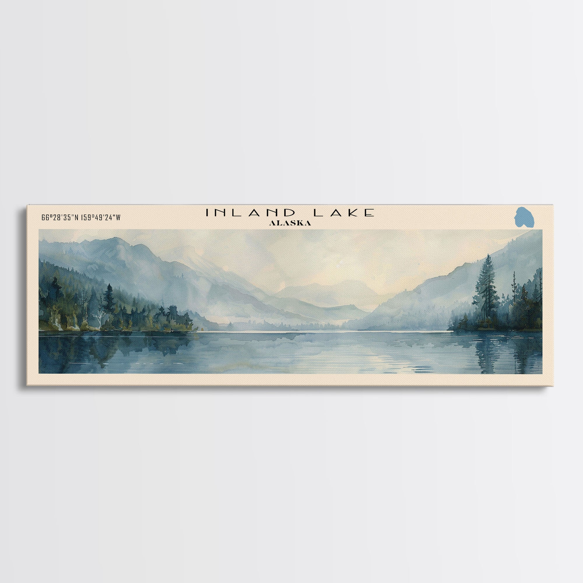 Inland Lake Framed Canvas Print, Lake House Art, Panoramic Wall Art, T ...