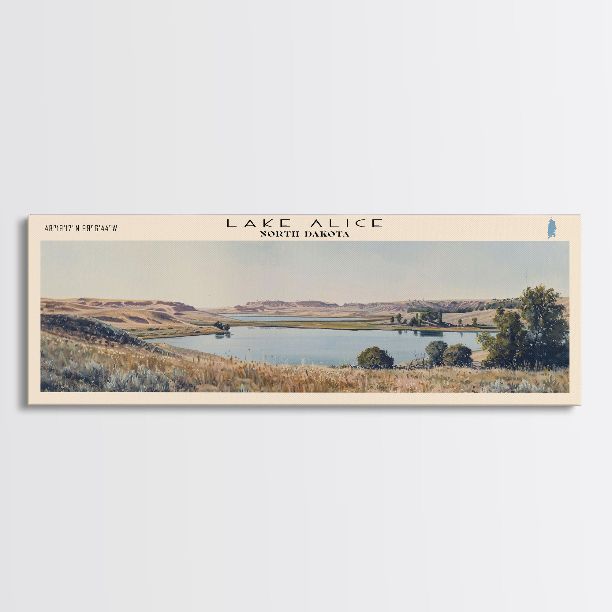 Lake Alice North Dakota Framed Canvas Print, Panoramic Lake House Deco ...