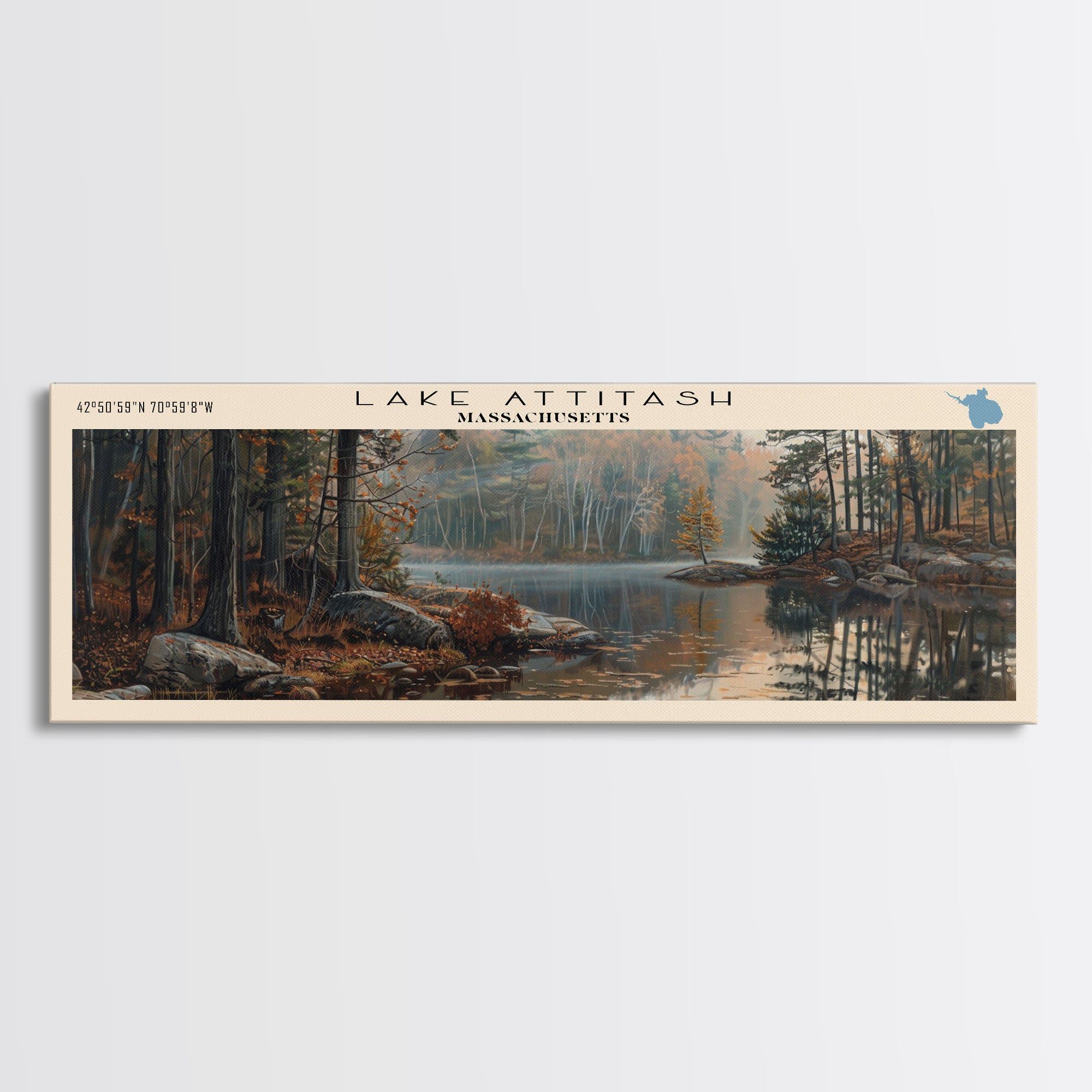 Lake Attitash Massachusetts Framed Canvas Print, Lake House Art, Panor ...