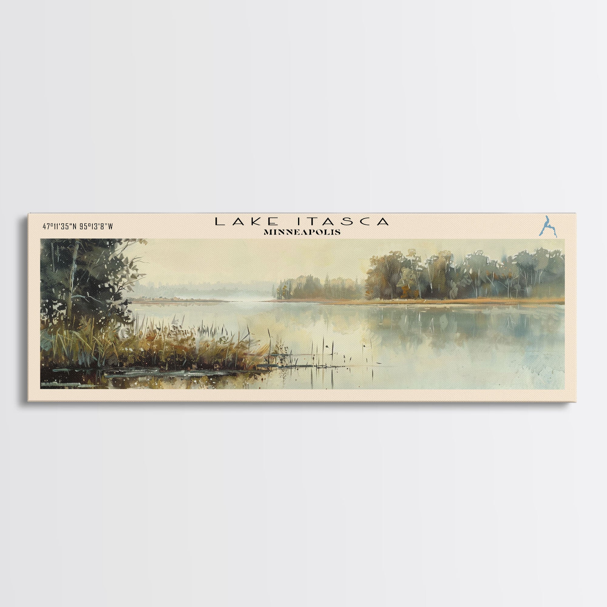 Lake Itasca Minneapolis Framed Canvas Print, Lake House Decor, Panoram ...