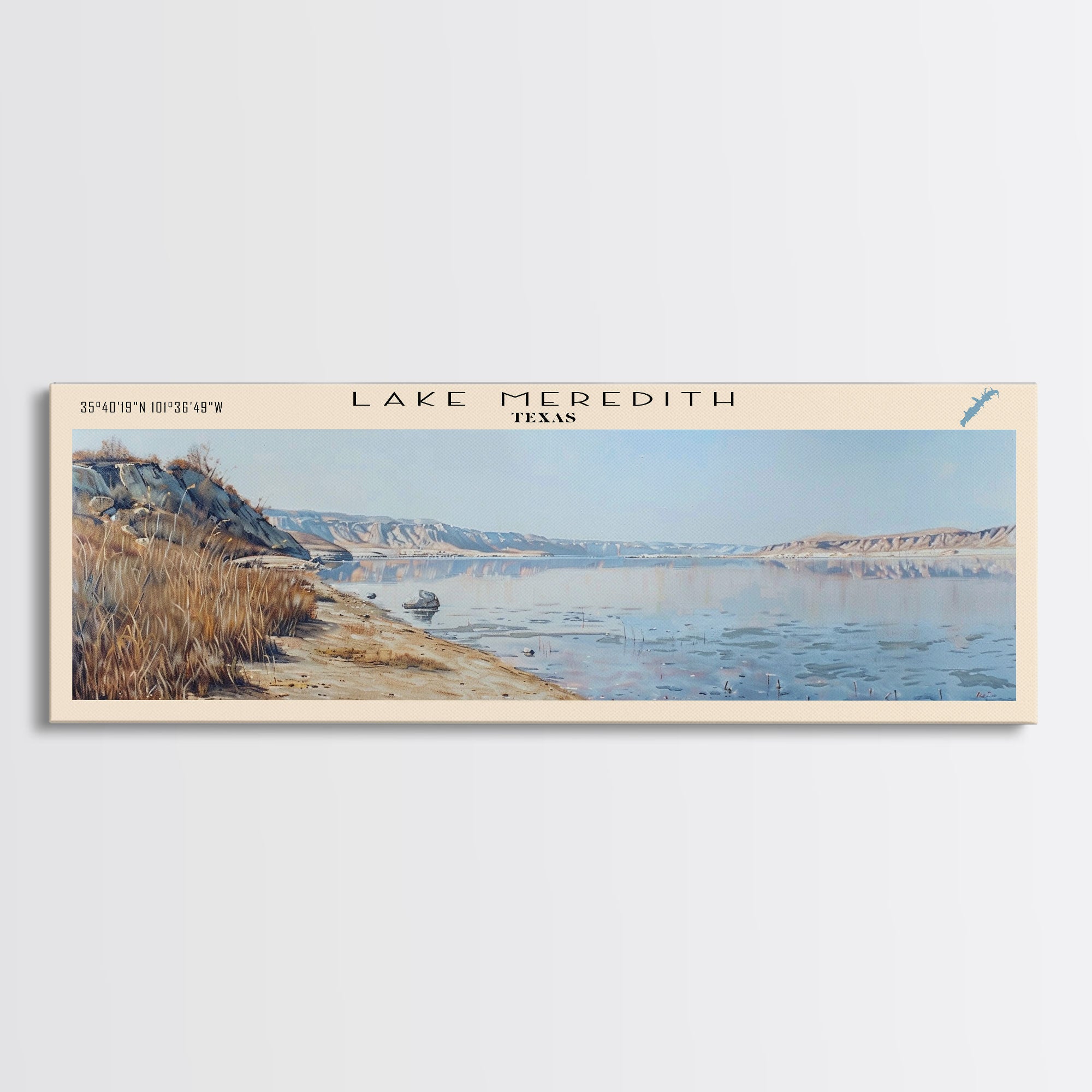 Lake Meredith Texas Framed Canvas Print, Lake House Decor, Panoramic W ...