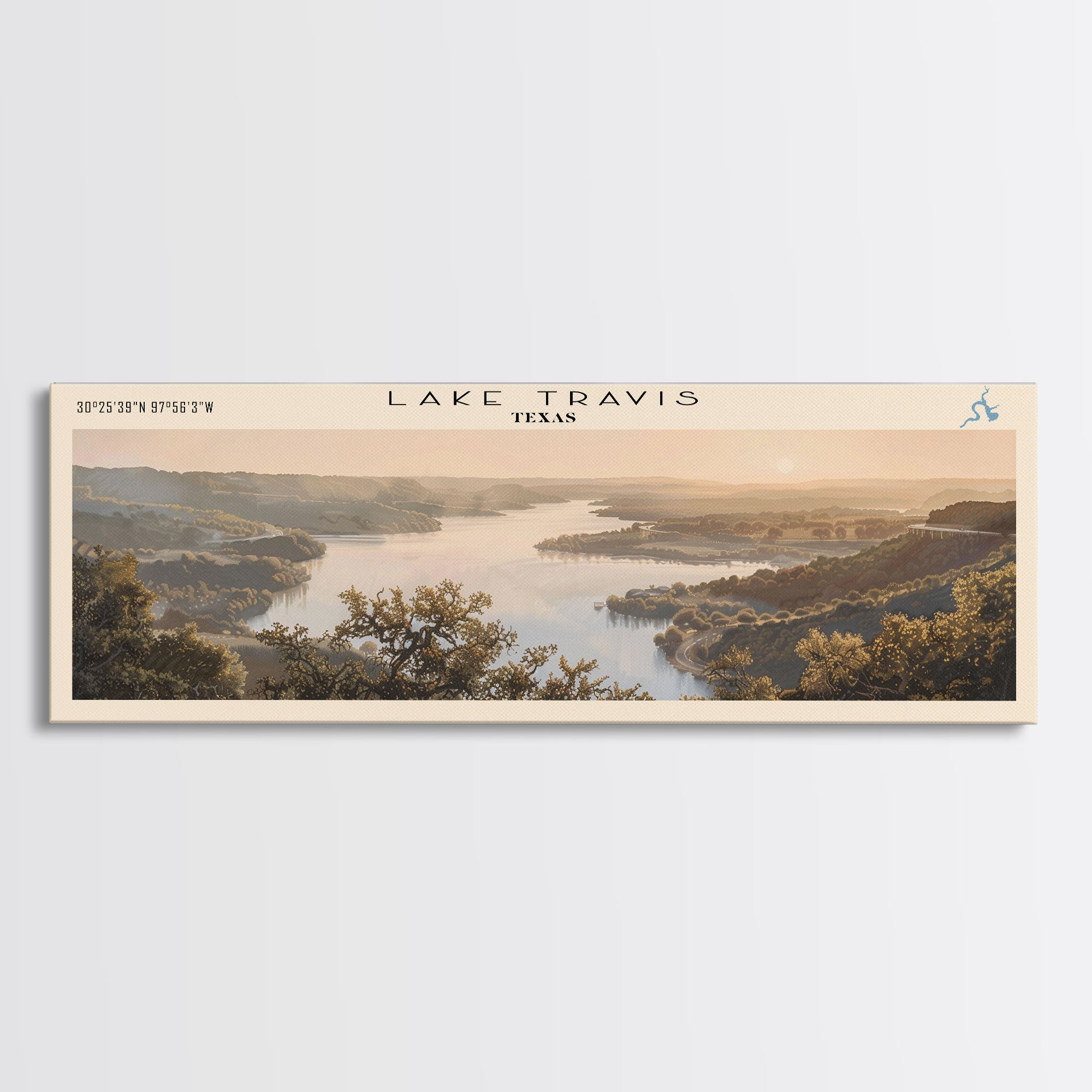 Lake Travis Texas Framed Canvas Print, Lake House Decor, Panoramic Wal ...