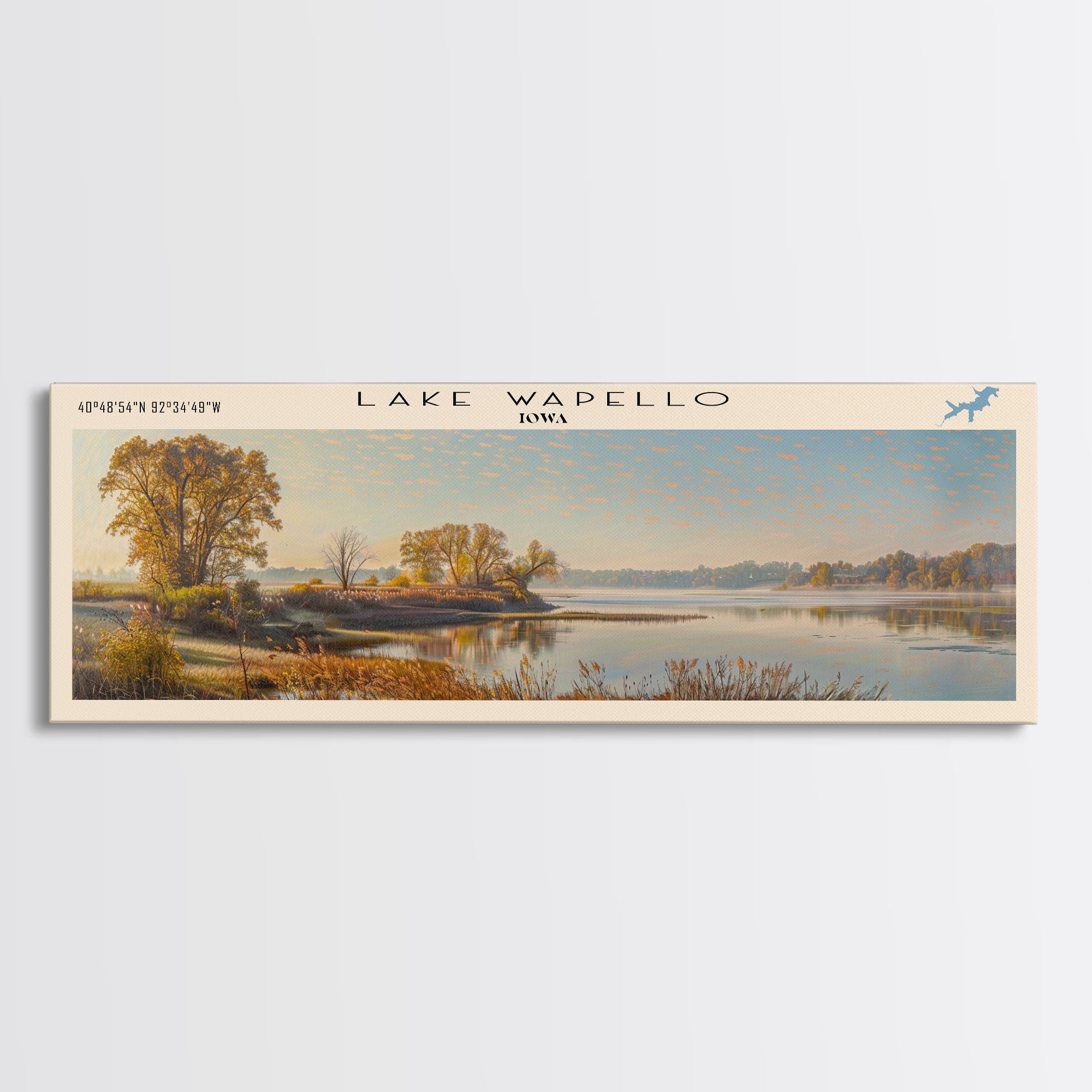 Lake Wapello Iowa Framed Canvas Print, Lake House Decor, Panoramic Wal ...