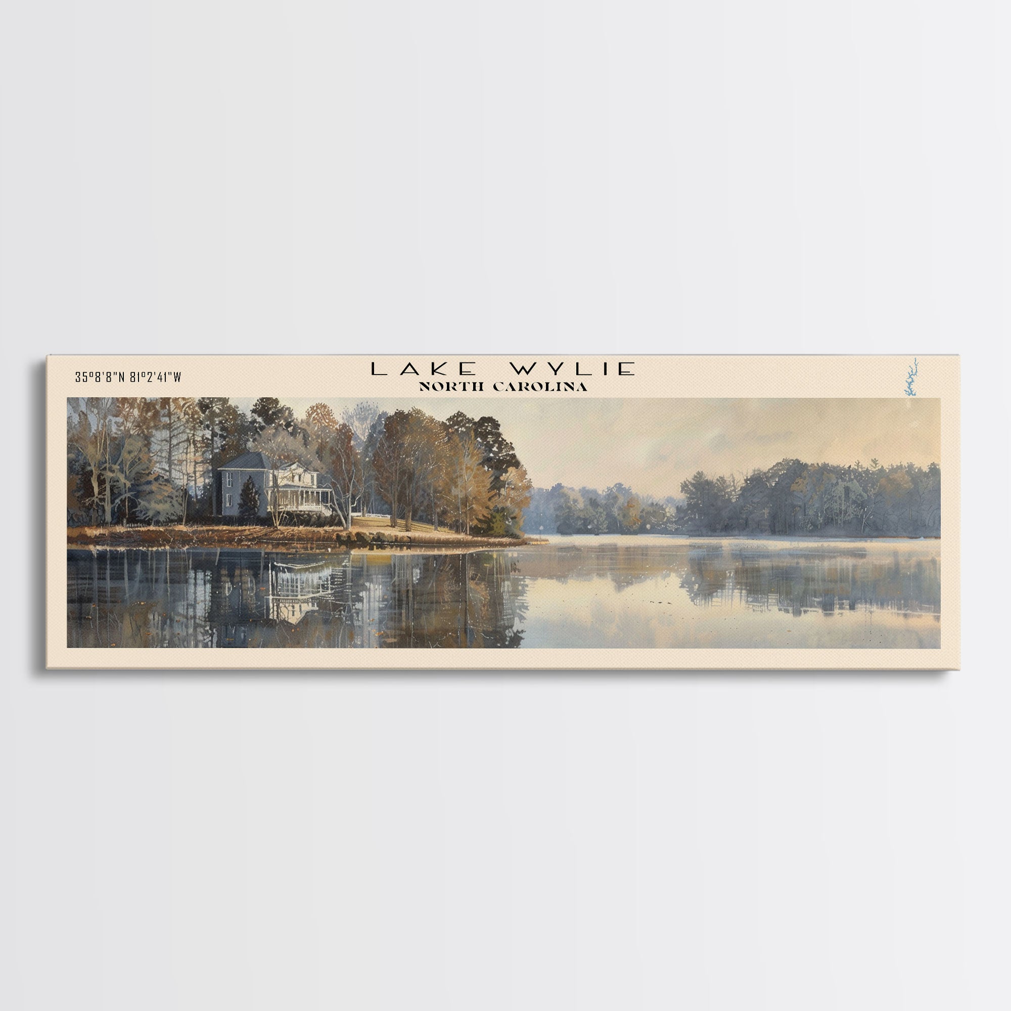 Lake Wylie North Carolina Framed Canvas Print, Lake House Decor, Panor ...