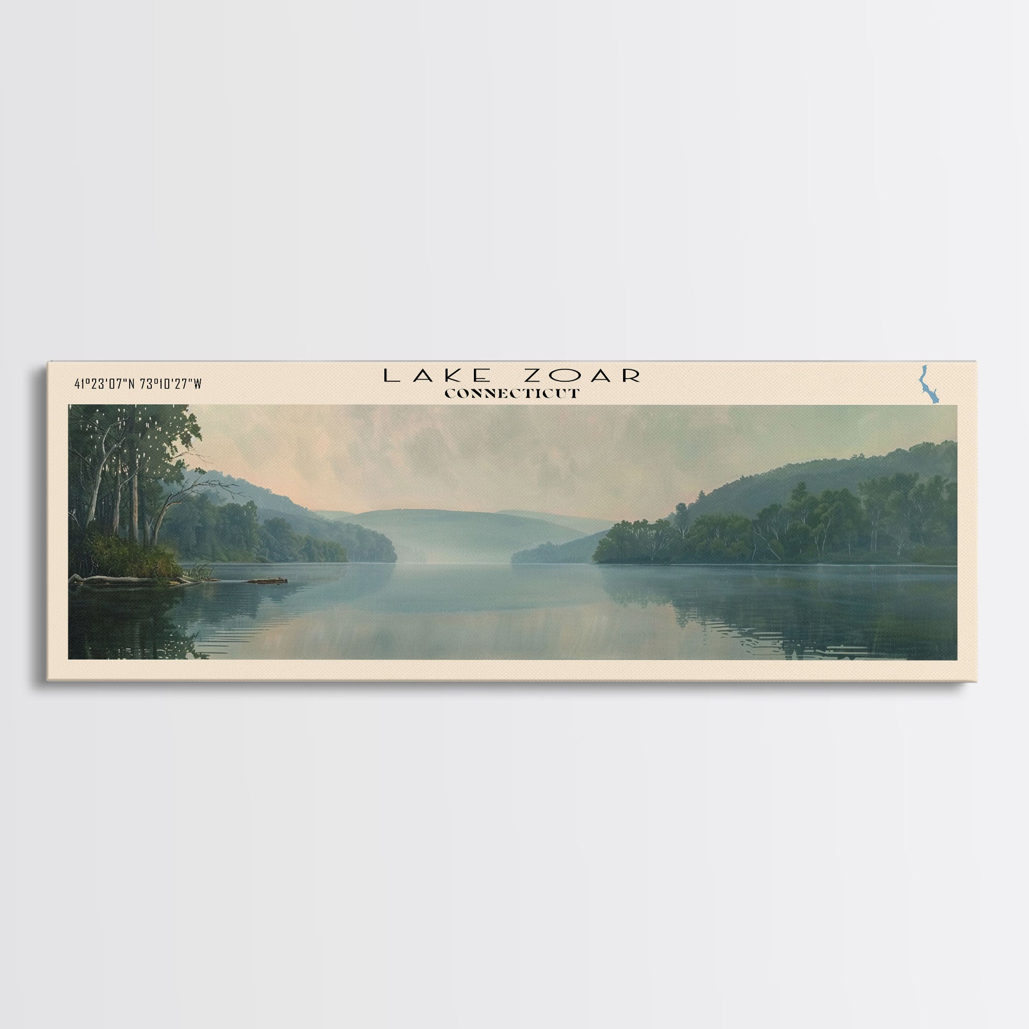 Lake Zoar Connecticut Framed Canvas Print, Lake House Decor, Panoramic ...