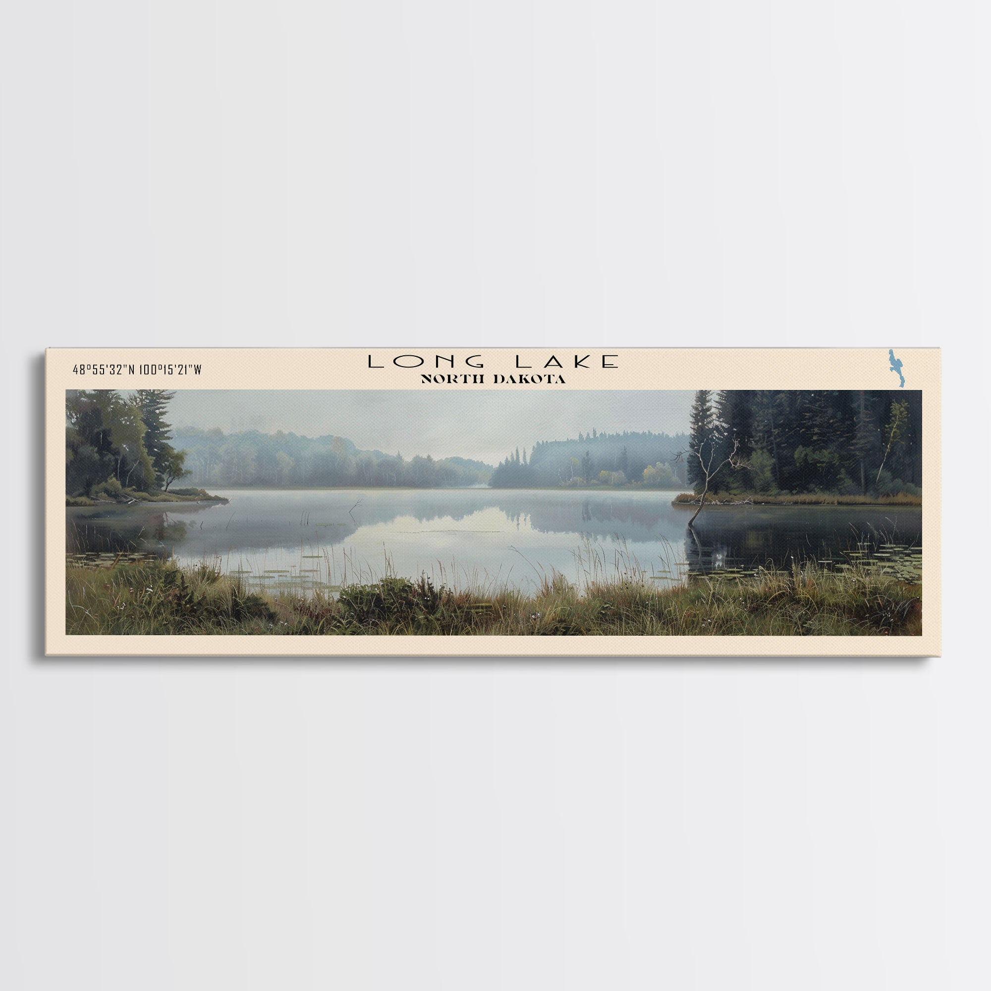 Long Lake North Dakota Framed Canvas Print, Lake House Decor, Panorami ...