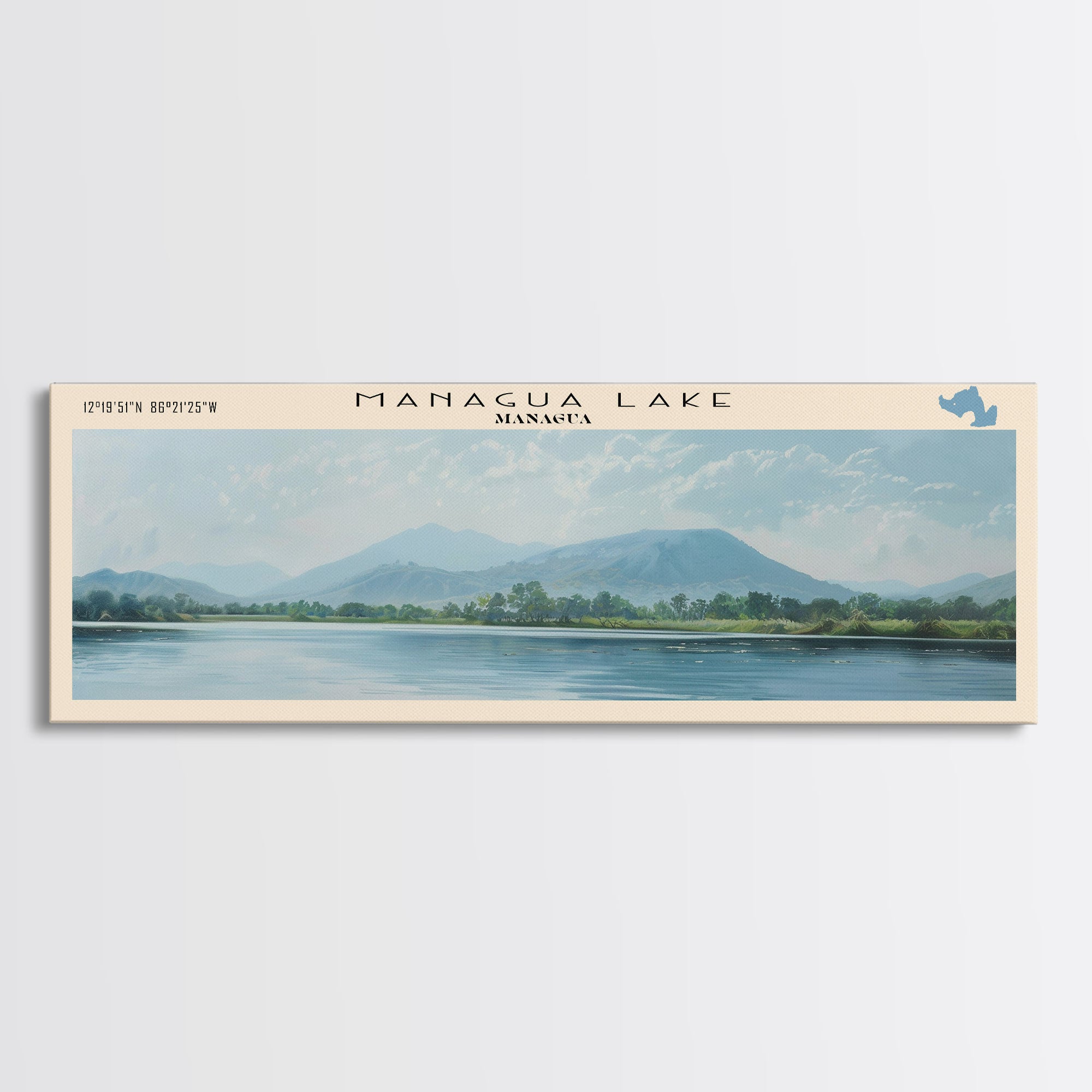 Managua Lake Framed Canvas Print, Lake House Decor, Panoramic Wall Art ...