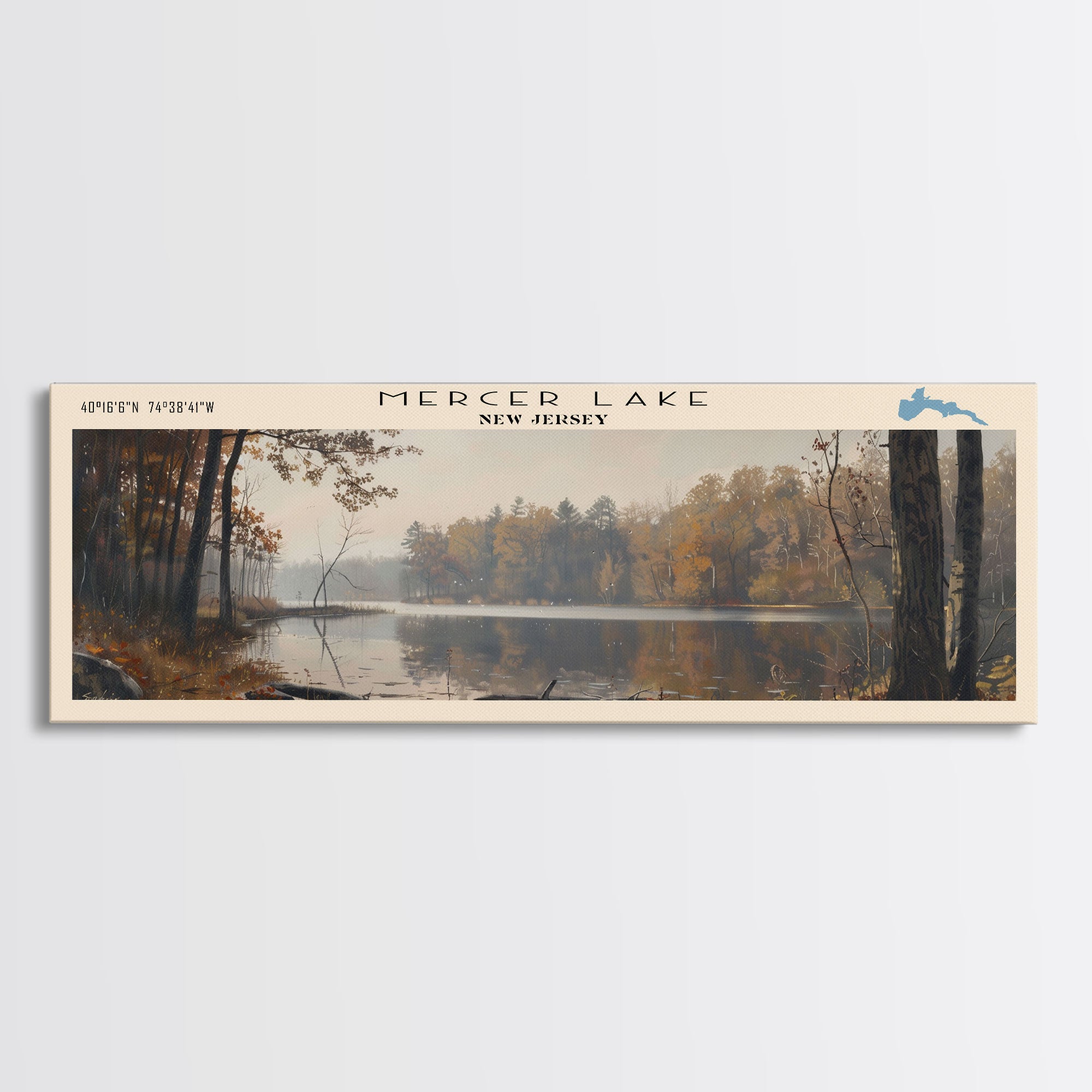 Mercer Lake New Jersey Framed Canvas Print, Lake House Decor, Panorami ...