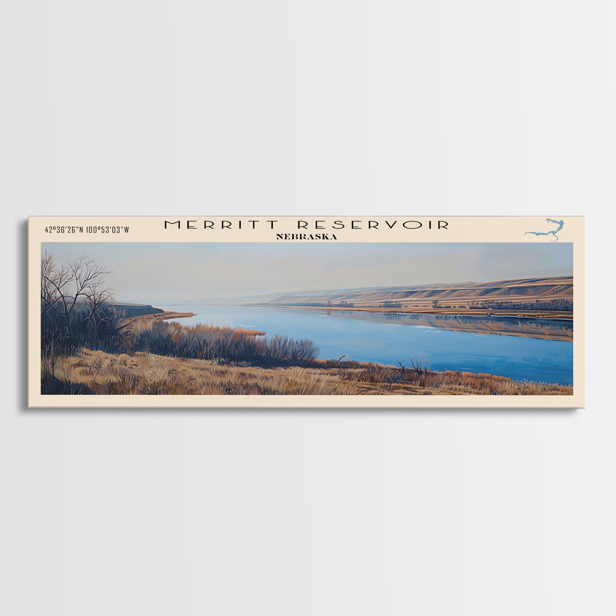 Merritt Reservoir Nebraska Framed Canvas Print, Lake House Decor, Pano ...