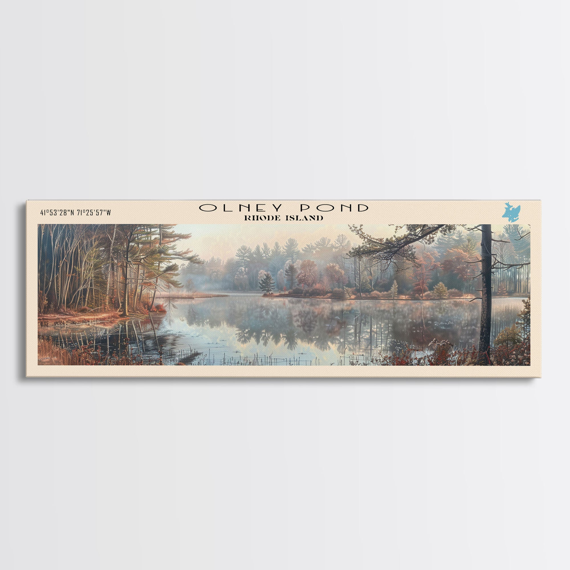 Olney Pond Rhode Island Framed Canvas Print, Lake House Decor, Panoram ...