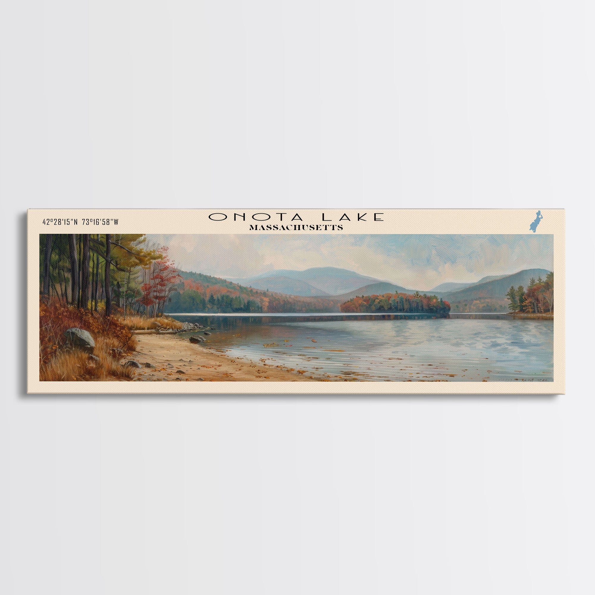 Onota Lake Massachusetts Framed Canvas Print, Lake House Decor, Panora ...