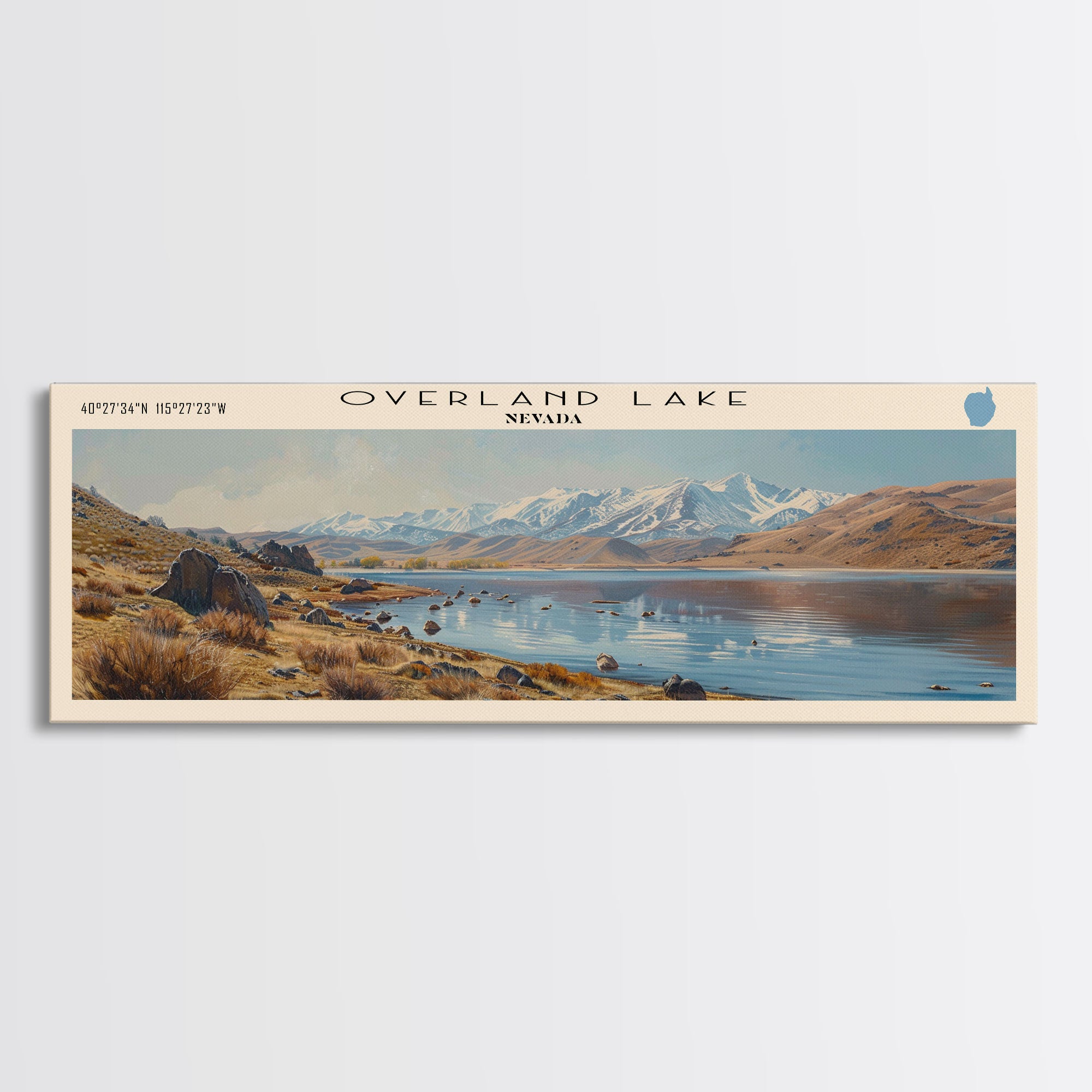 Overland Lake Nevada Framed Canvas Print, Lake House Decor, Panoramic ...