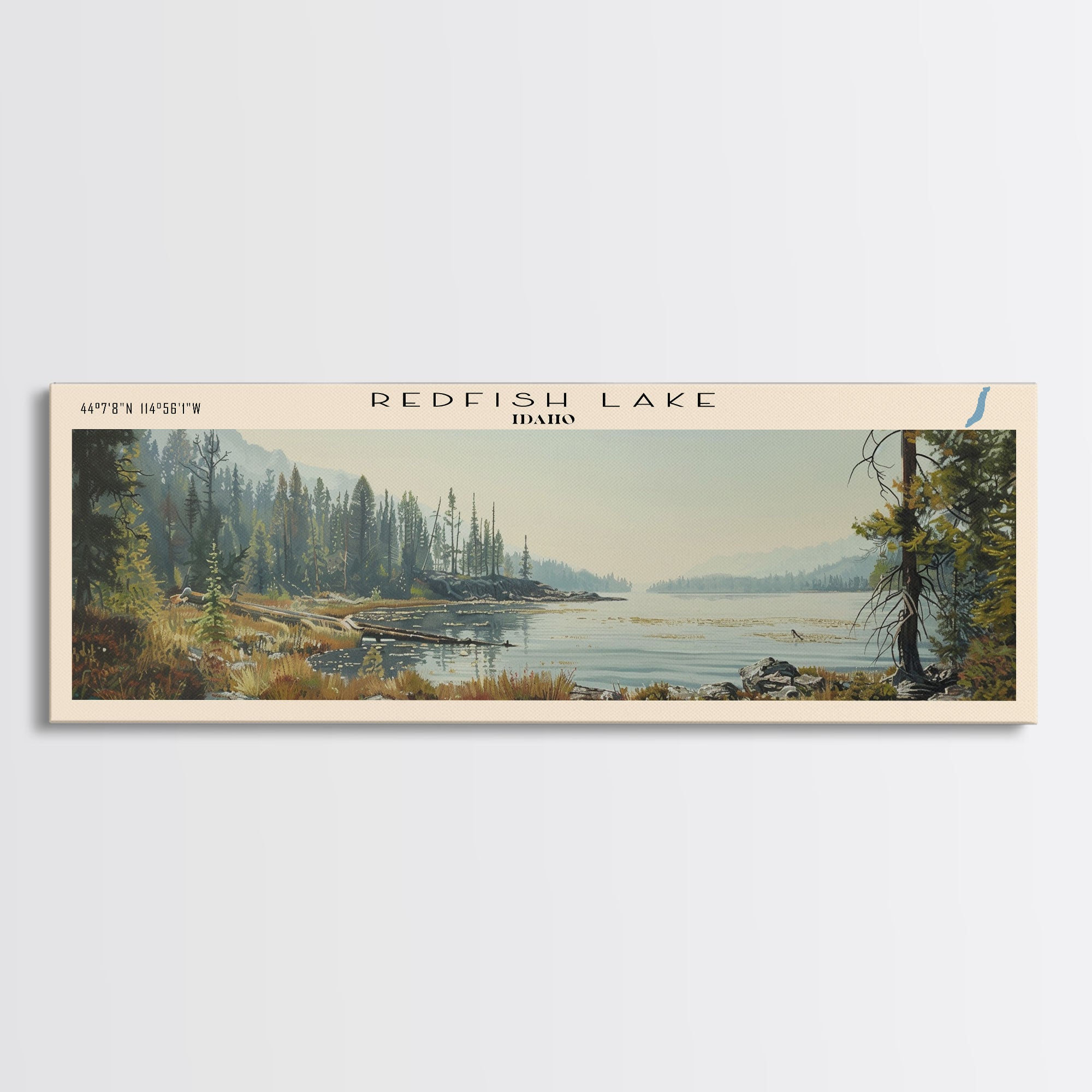 Redfish Lake Idaho Framed Canvas Print, Lake House Decor, Panoramic Wa ...
