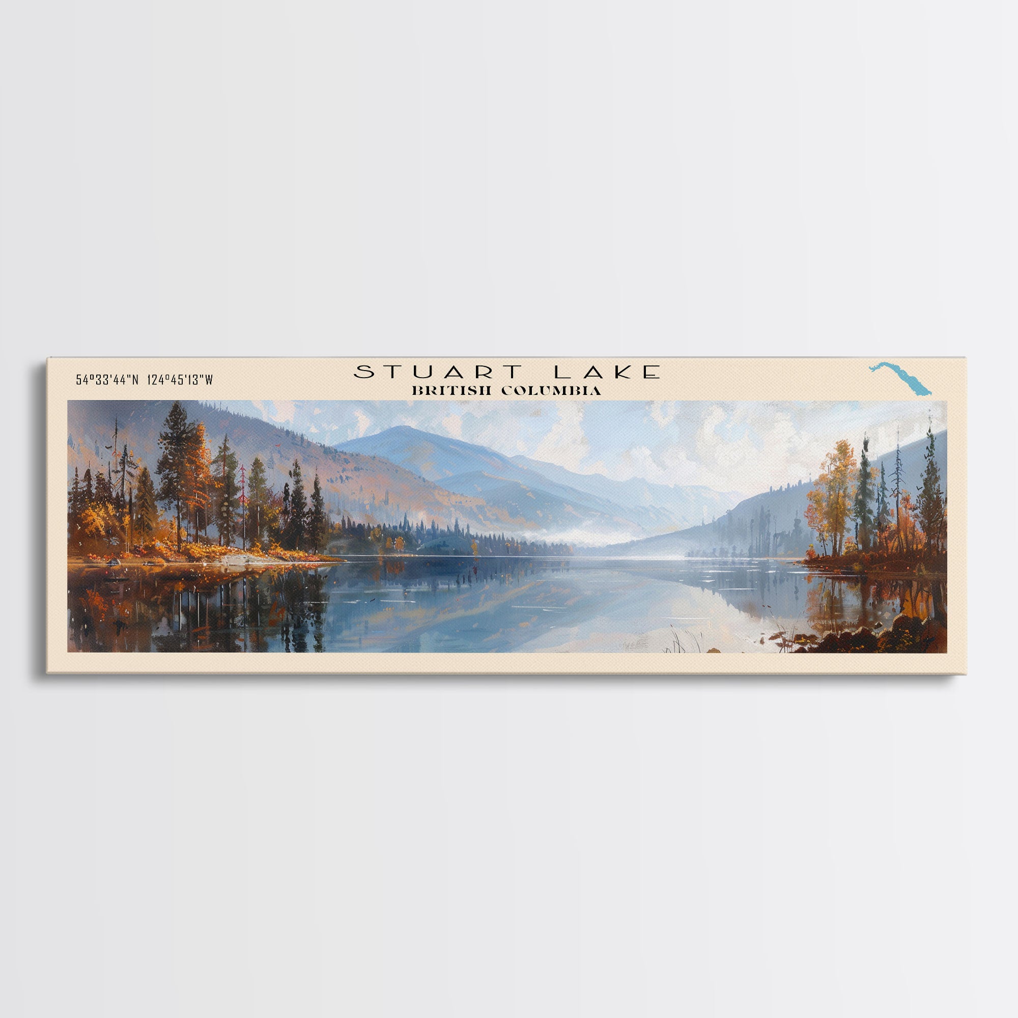 Stuart Lake Panoramic Wall Art, Framed Canvas Print, Lake House Decor ...