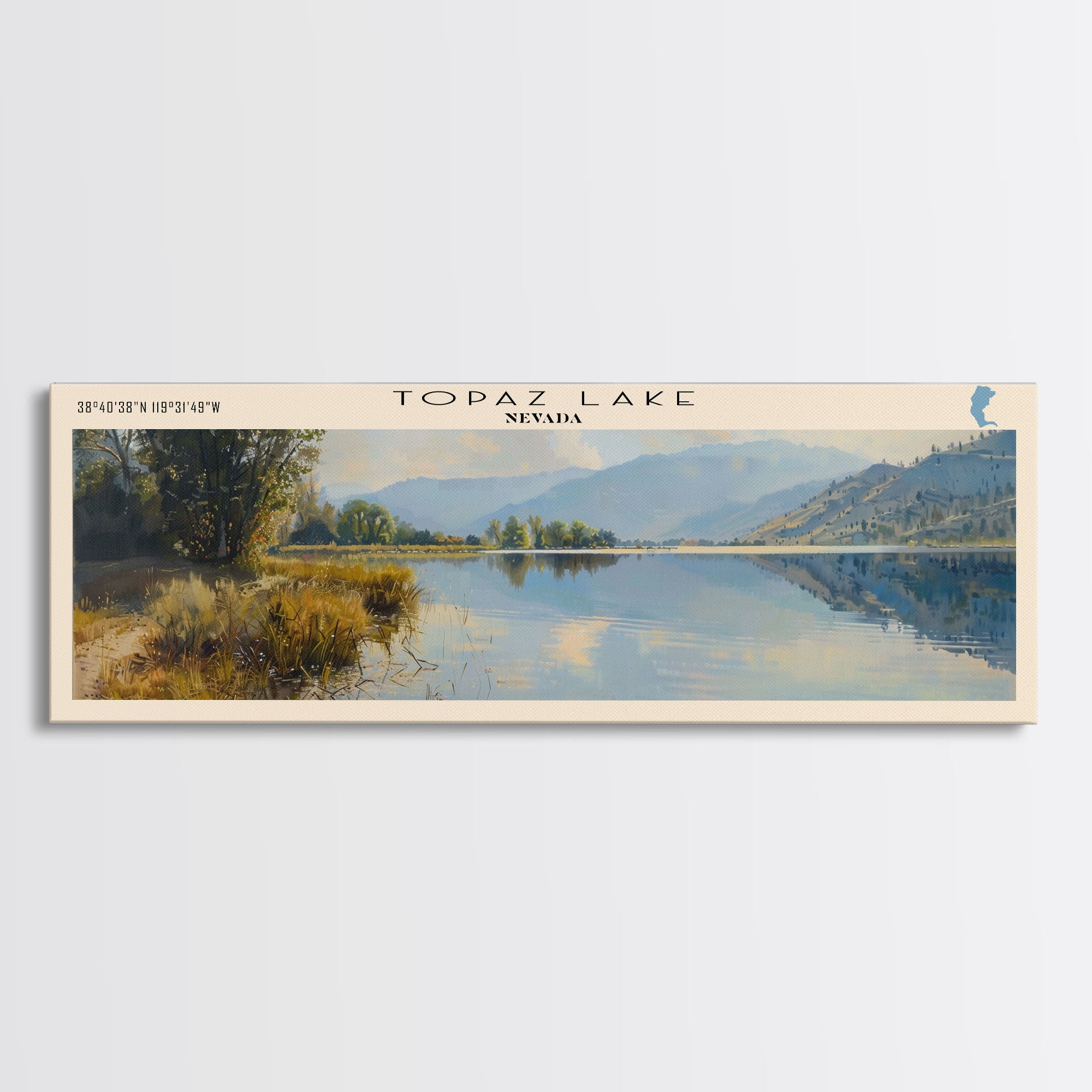 Topaz Lake Nevada Panoramic Wall Art, Framed Canvas Print, Lake House ...