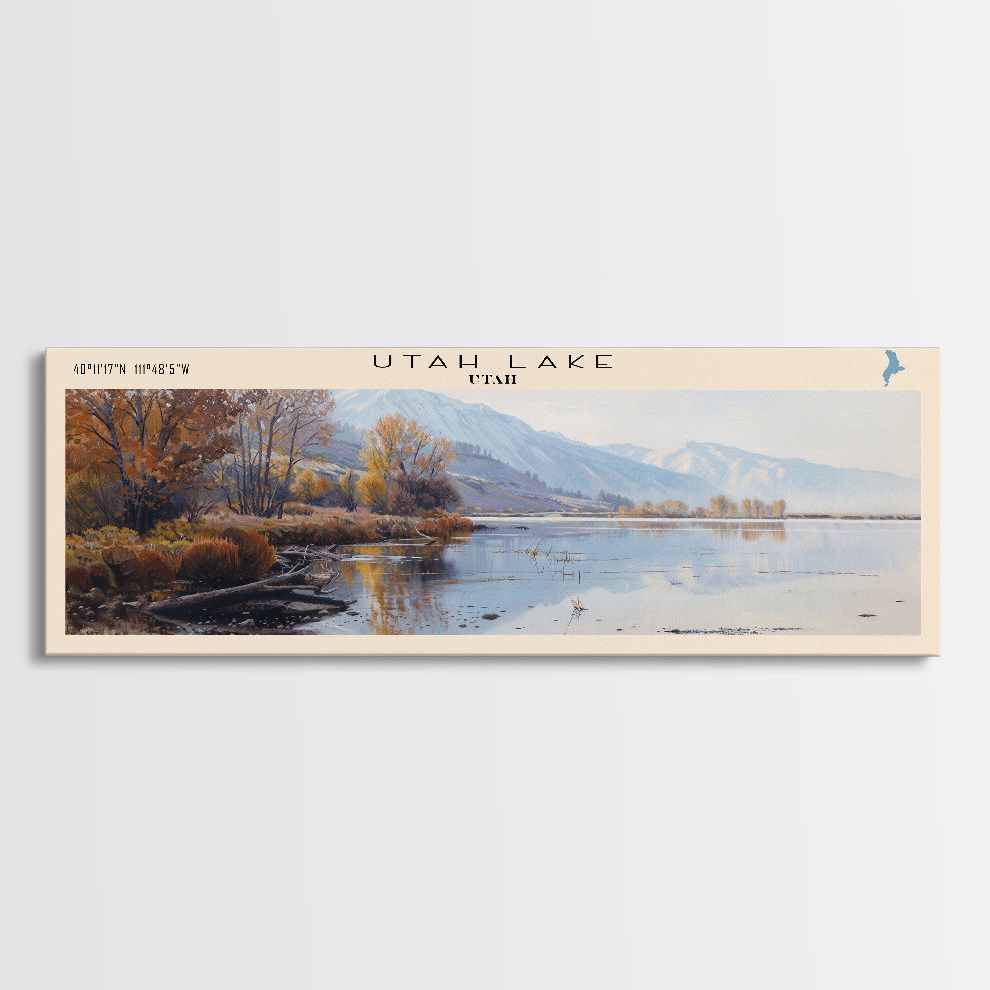 Utah Lake Panoramic Wall Art, Framed Canvas Print, Lake House Decor, T ...